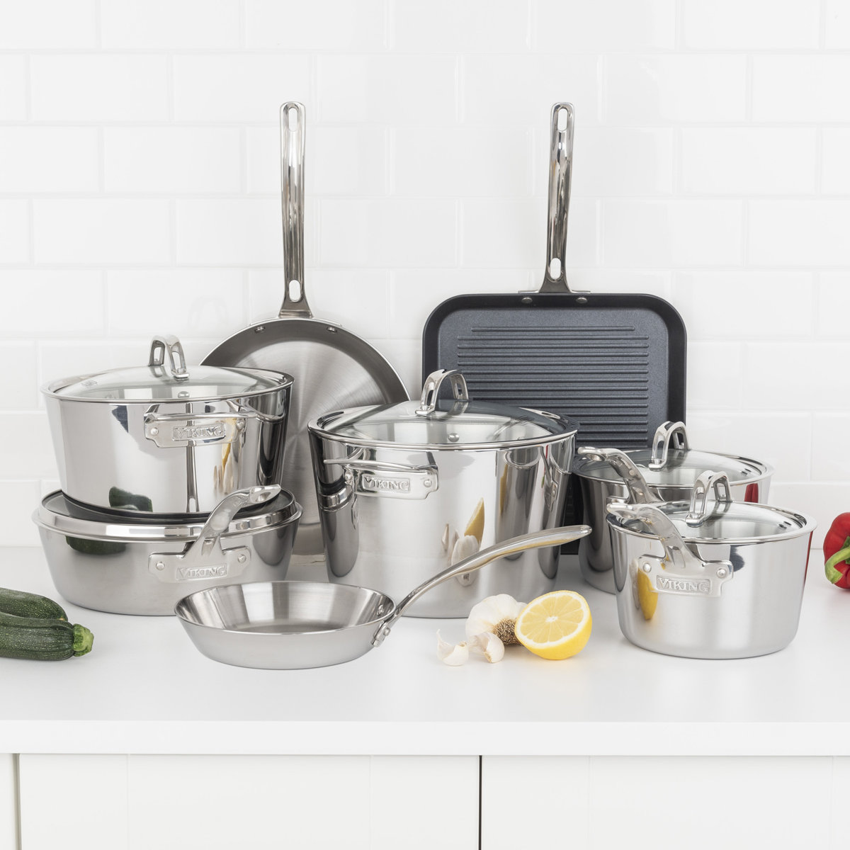 Viking Contemporary 3-Ply Stainless Steel 13pc Cookware Bundle ...