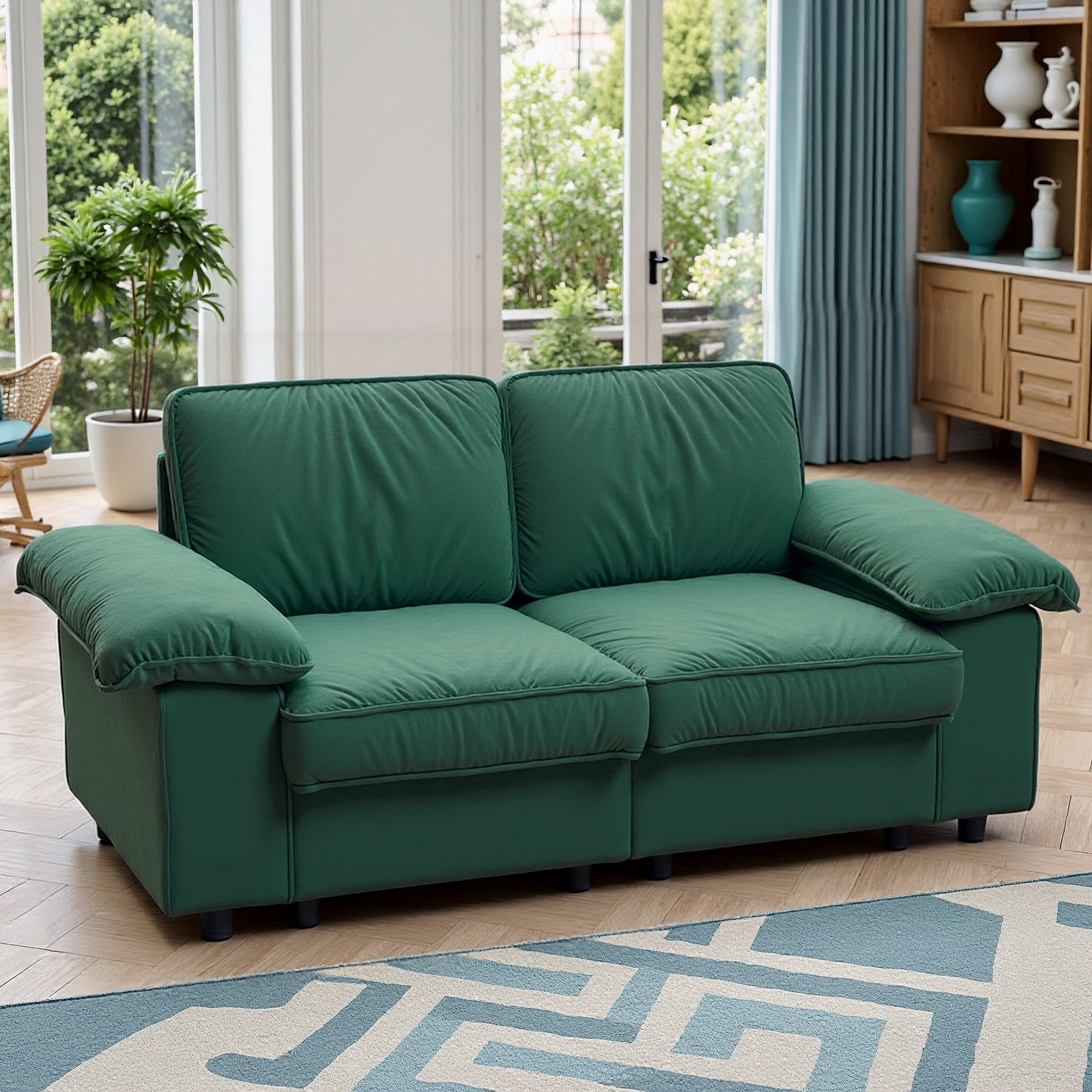 Latitude Run® 78.74Black Velvet Compact Sofa With Hidden Storage, 2 ...