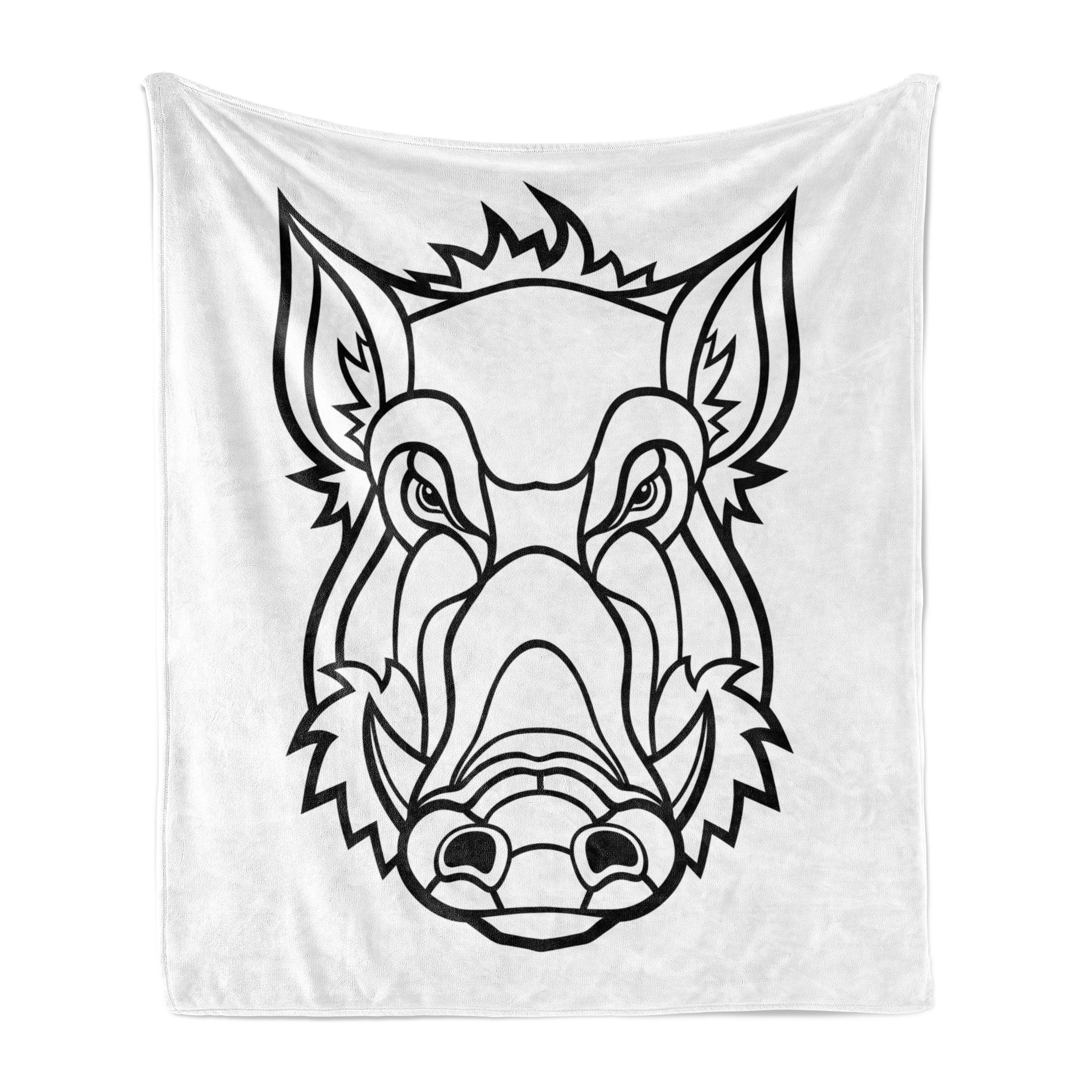 Ambesonne Razorback Fleece Throw Blanket Uncolored Wild BoarHead ...