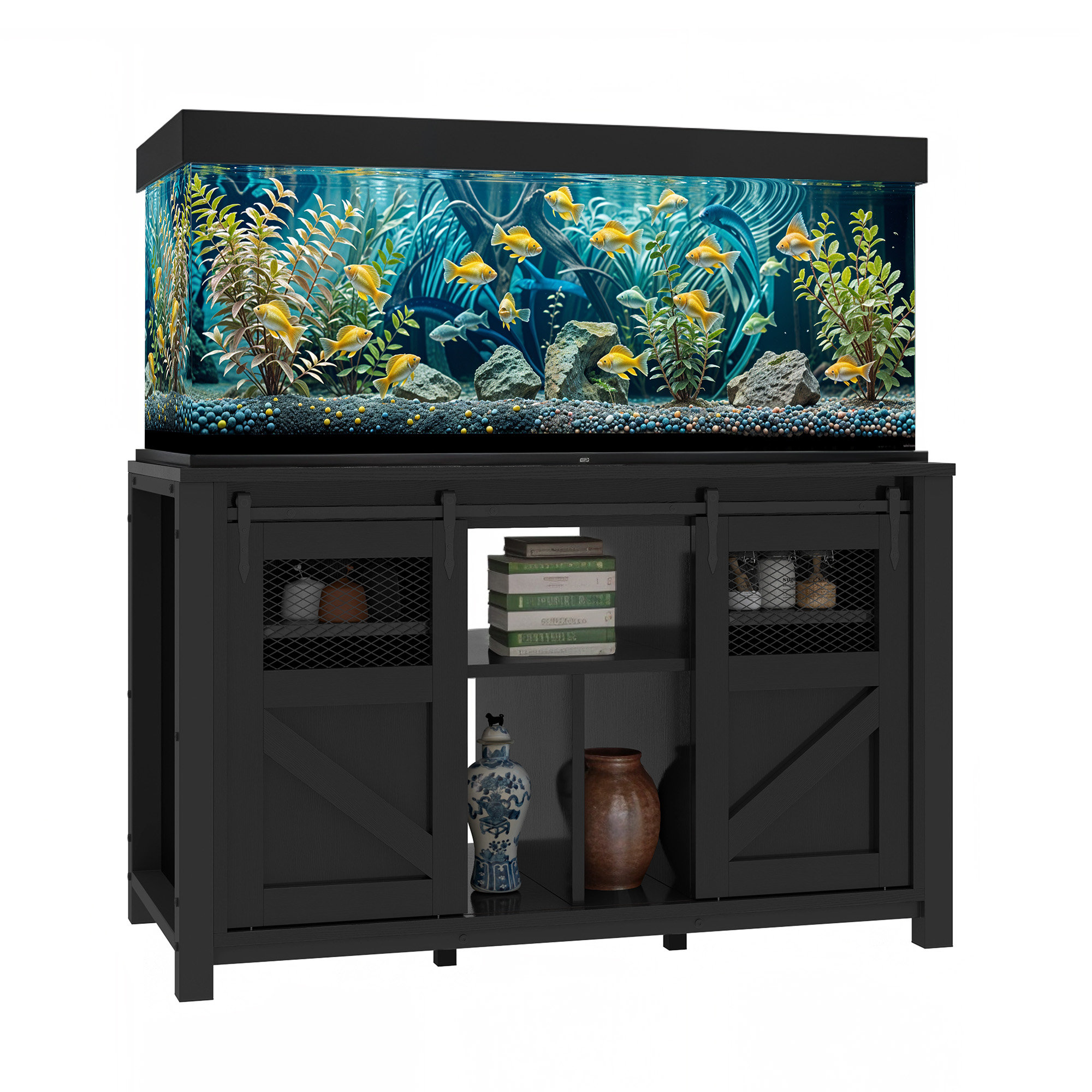 Gracie Oaks 120 Gal Fish Tank Stand with Storage, 1100 Lbs Capacity ...