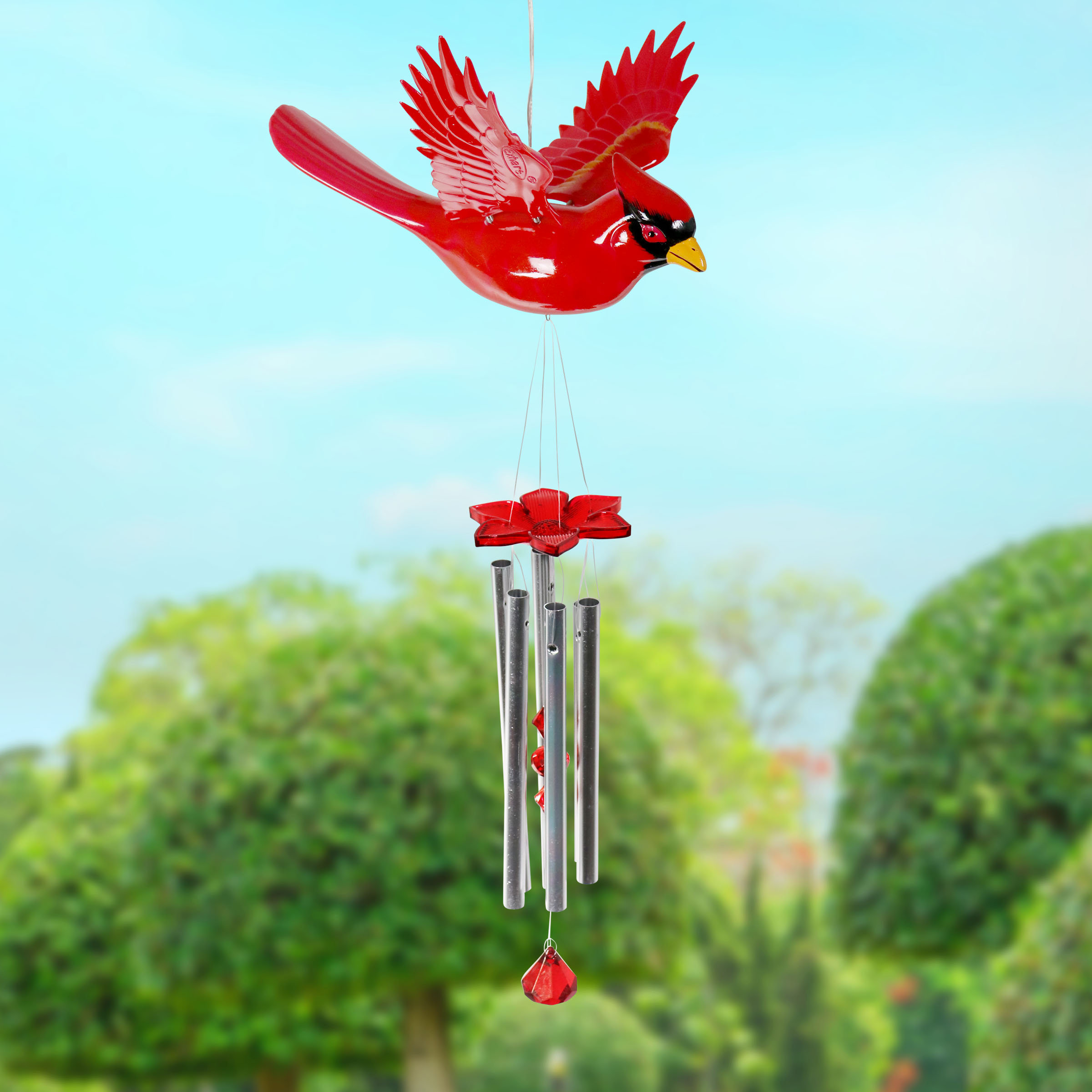 Exhart Solar WindyWings Cardinal Wind Chime, 10 by 9 Inches | Wayfair
