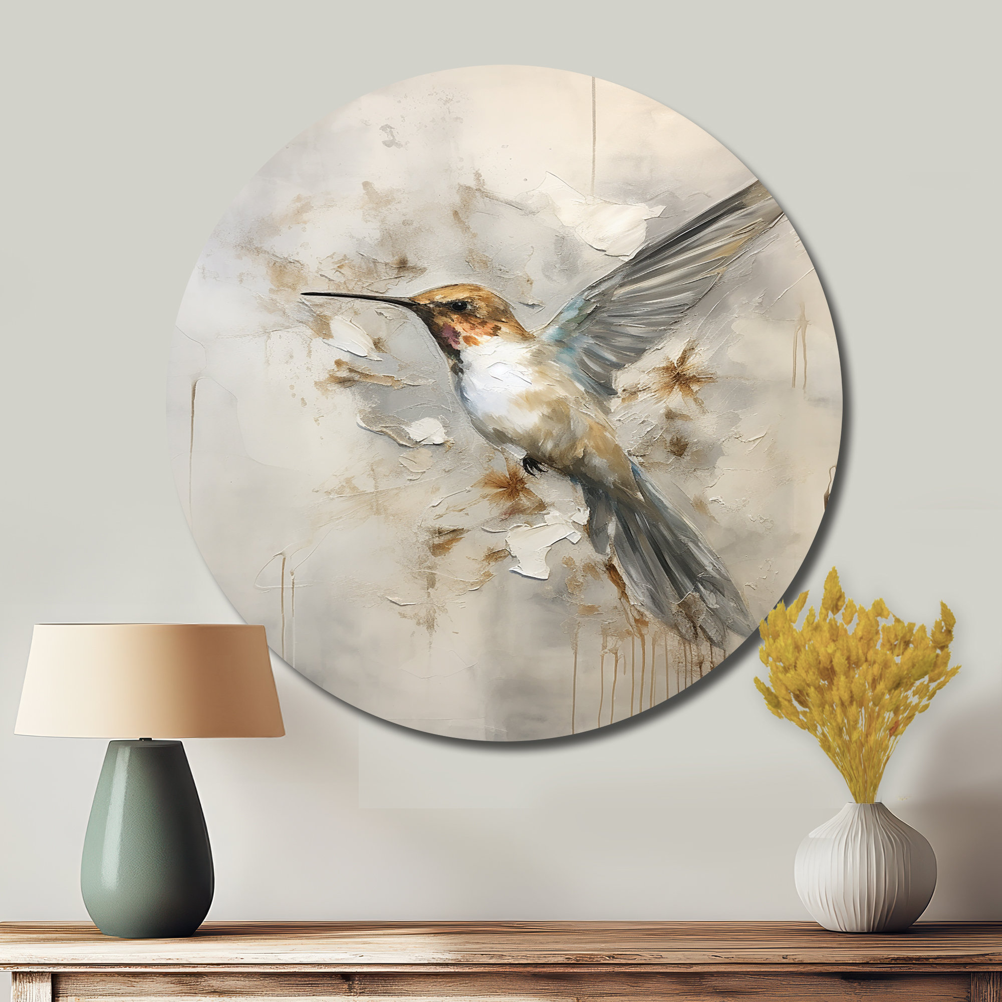 Lark Manor™ Fluttering Floral Hummingbird II - Animals Round Metal Wall ...