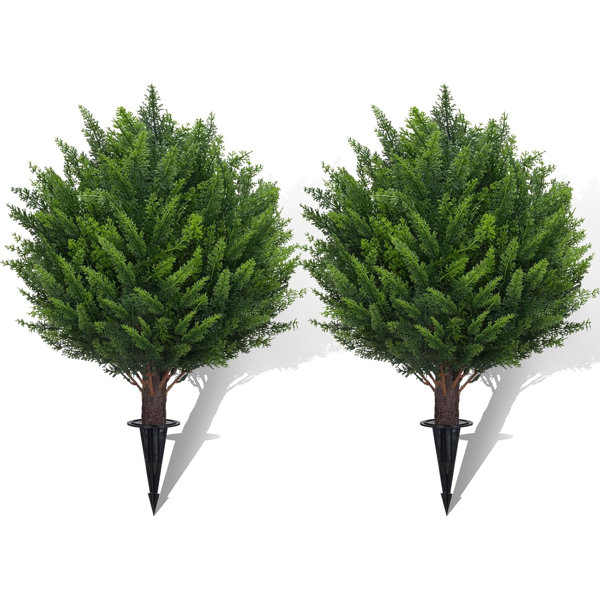 Primrue Artificial Cedar Topiary Ball Trees With Ground Spike, Set Of 2 ...