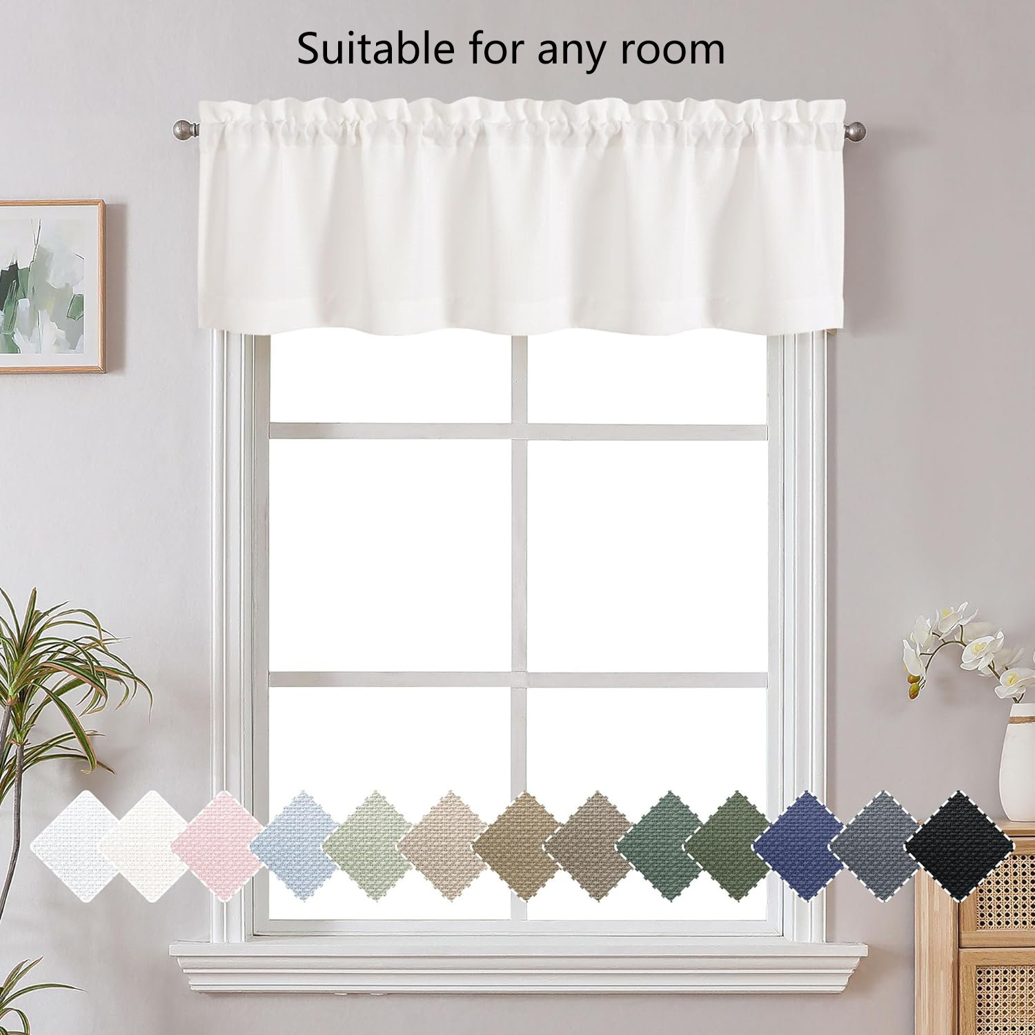 Tobran Valance for Windows, Faux Linen Slub Textured Small Window ...