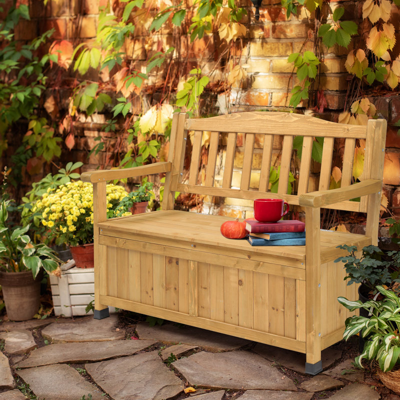 Winado Yellow Wood Outdoor Storage Bench & Reviews | Wayfair