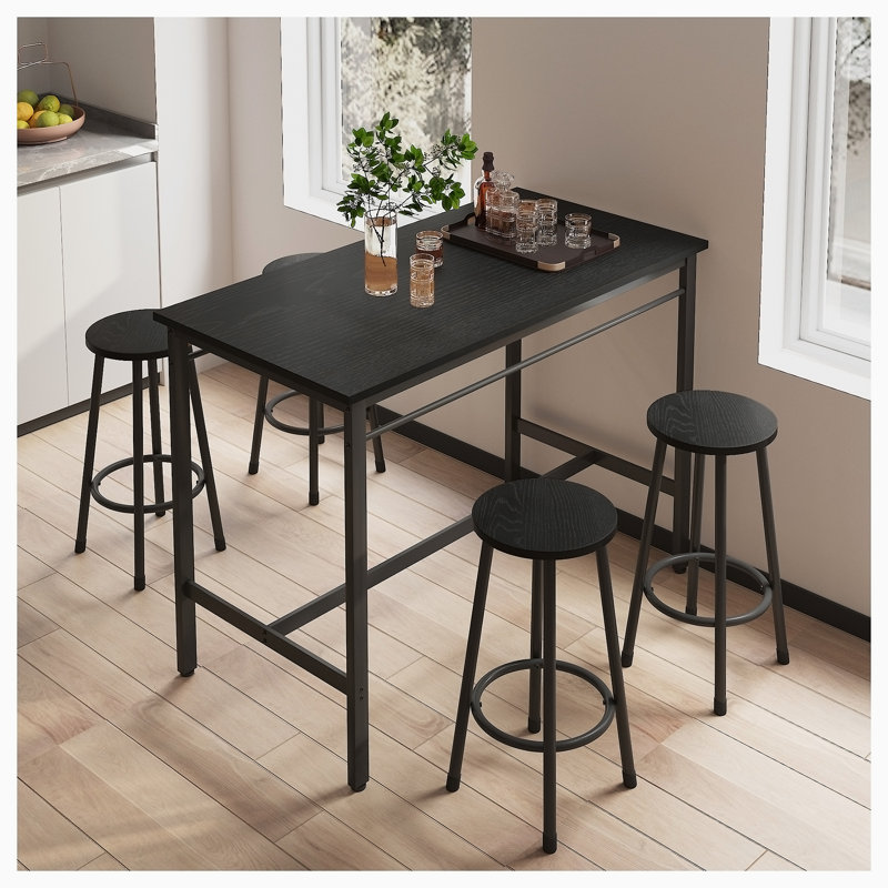 Ebern Designs 5-piece rural kitchen table with four bar stools, metal ...