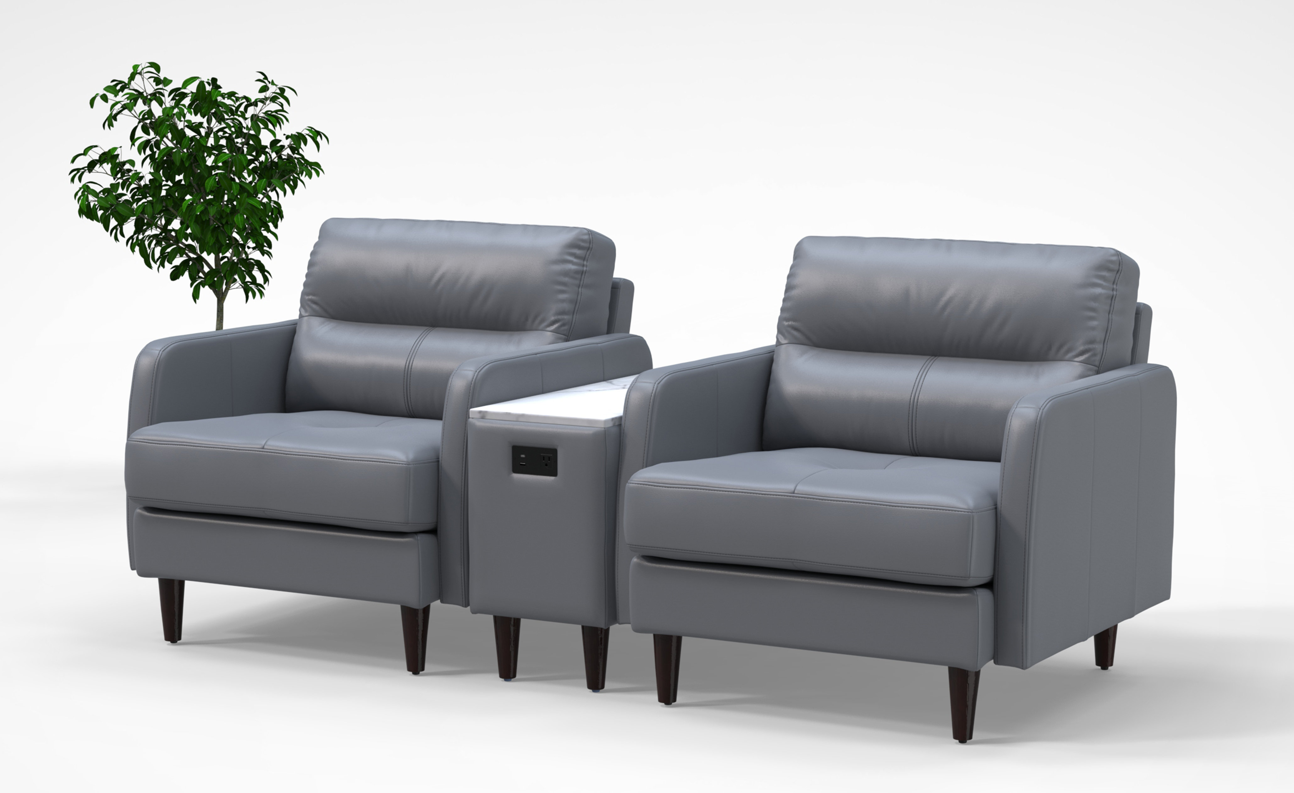 Reunion 2 Person Waiting Room Reception Chairs Set 100% Genuine Leather ...