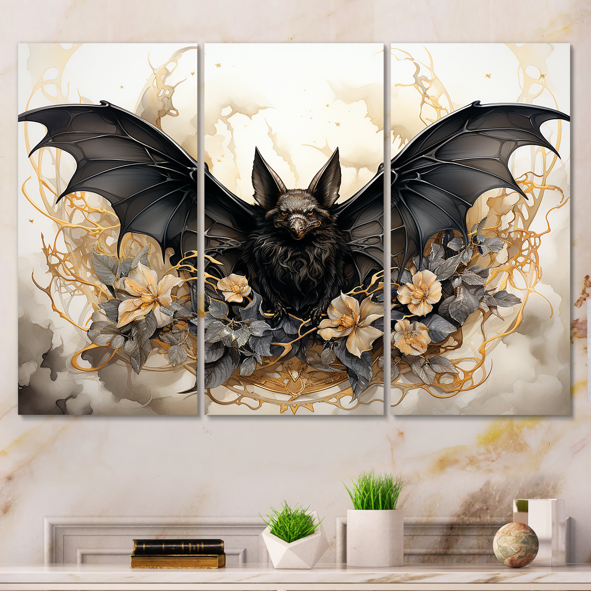 Lark Manor™ Minimalist Bat Silhouette - Animal Bat Wall Art | Wayfair