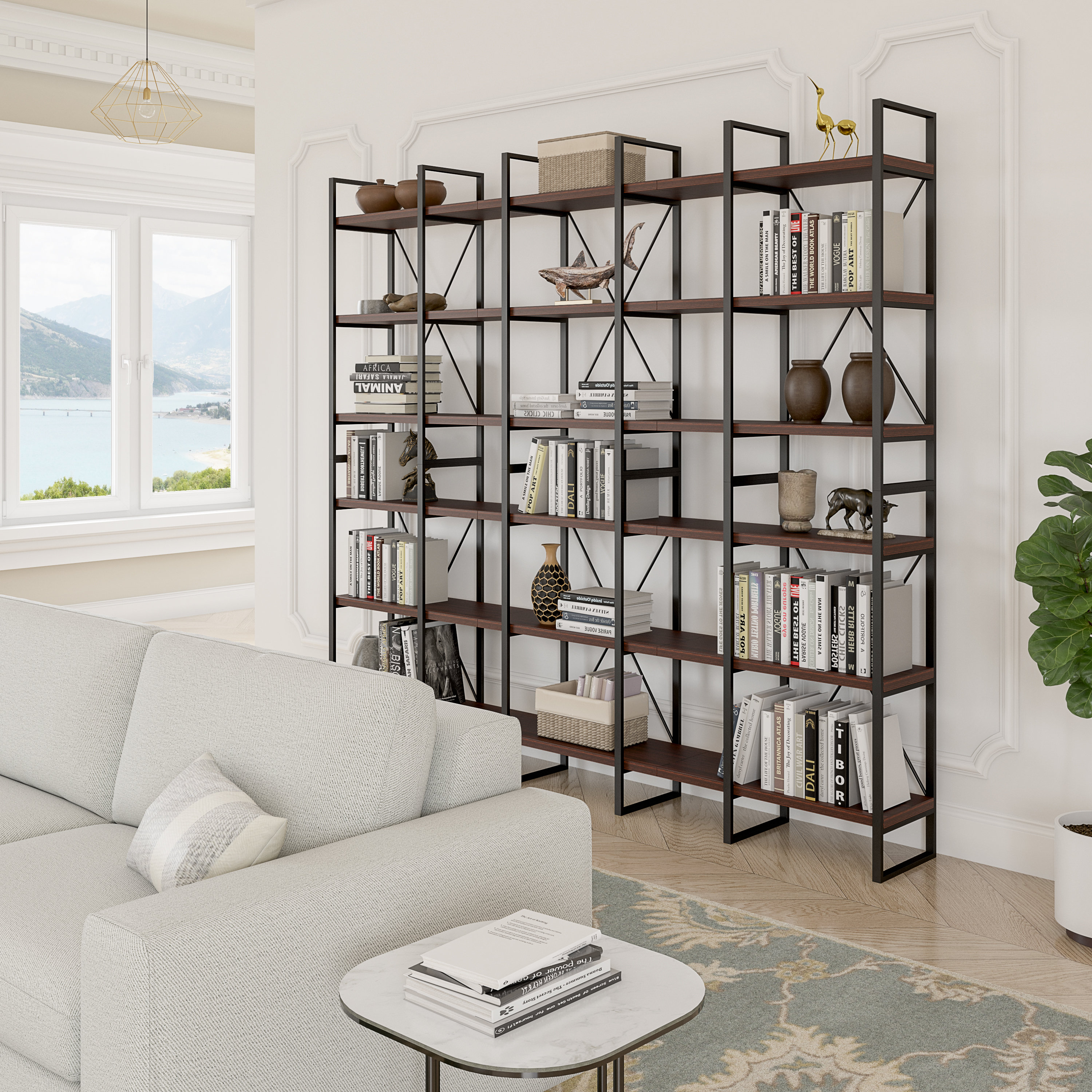17 Stories Lotus Home Dark Walnut Color 86"H x 106" W Display and ...