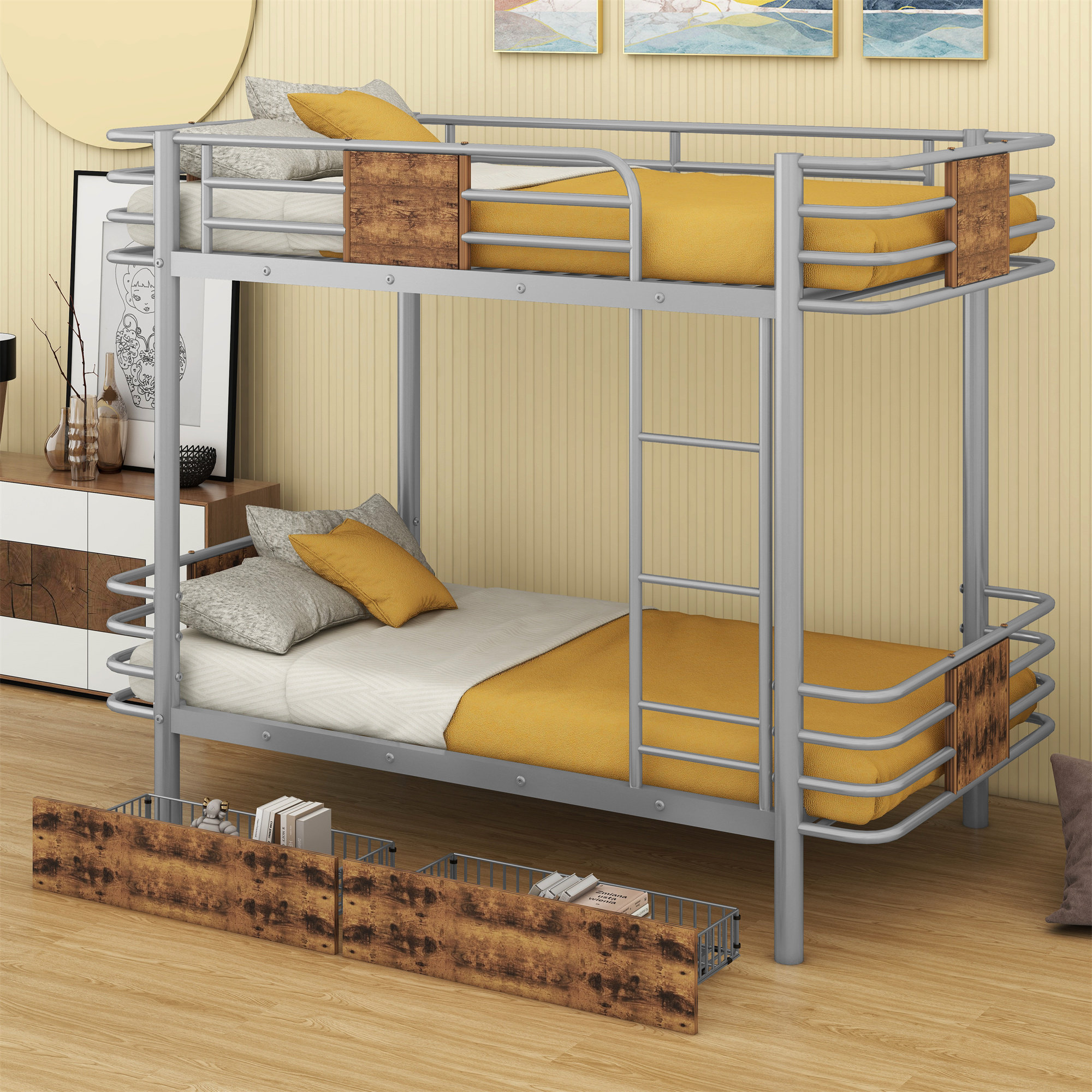 Mason & Marbles Metal Bunk Bed With Board Guardrail And Storage Drawers ...