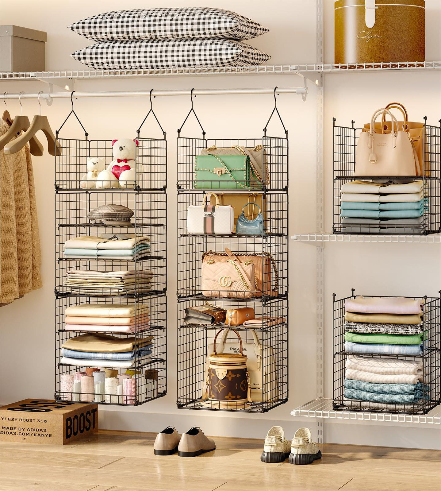 Rebrilliant 6 Tier Hanging Closet Organizer Foldable Hanging Clothes ...