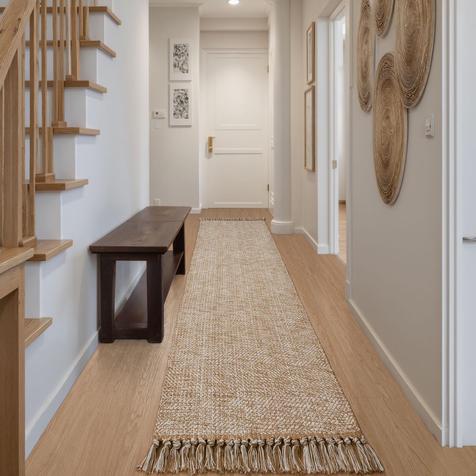 Rosecliff Heights Washable Tan/Cream Cotton Braided Hallway Runner Rug ...