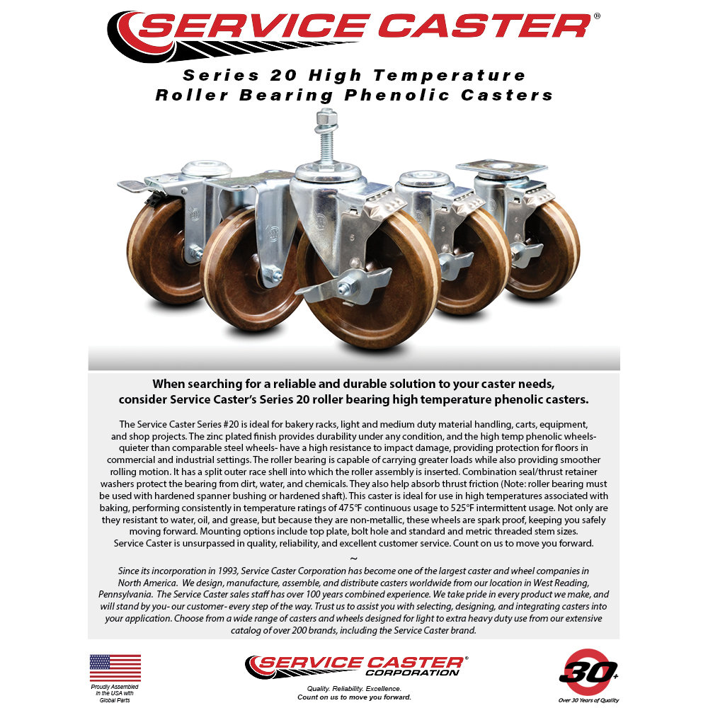 Service Caster 5 Inch High Temp Phenolic 5/8 Inch Stem Caster Set 2 ...