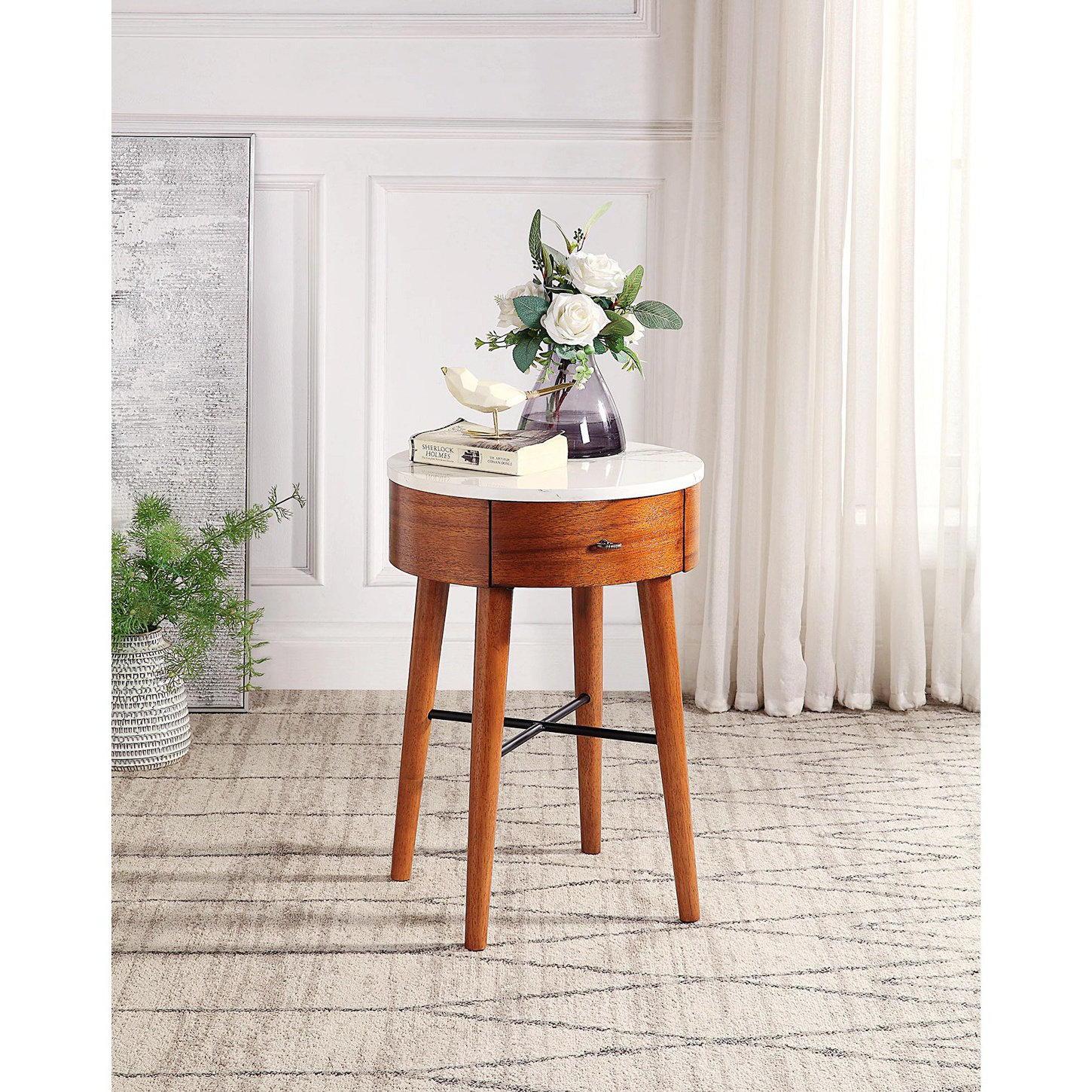 Wade Logan Annaluiza Round End Table with Faux Marble & Reviews ...
