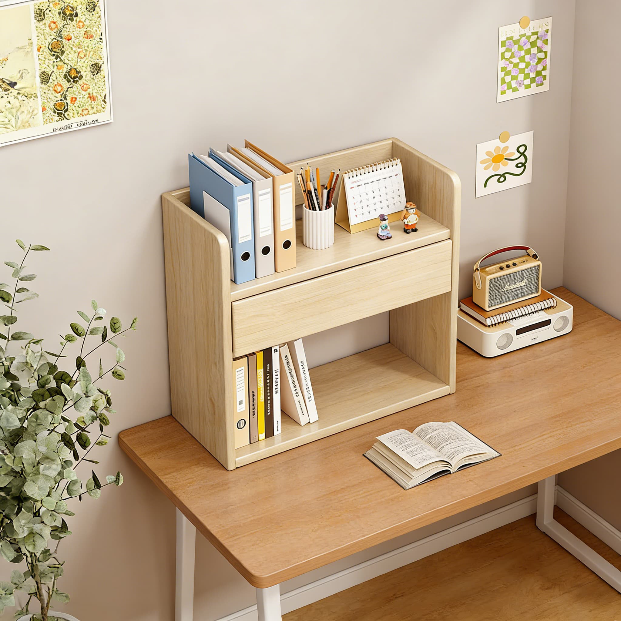 Inbox Zero Desktop Organizer Shelf With Drawer, Multi-Tier Storage Rack ...