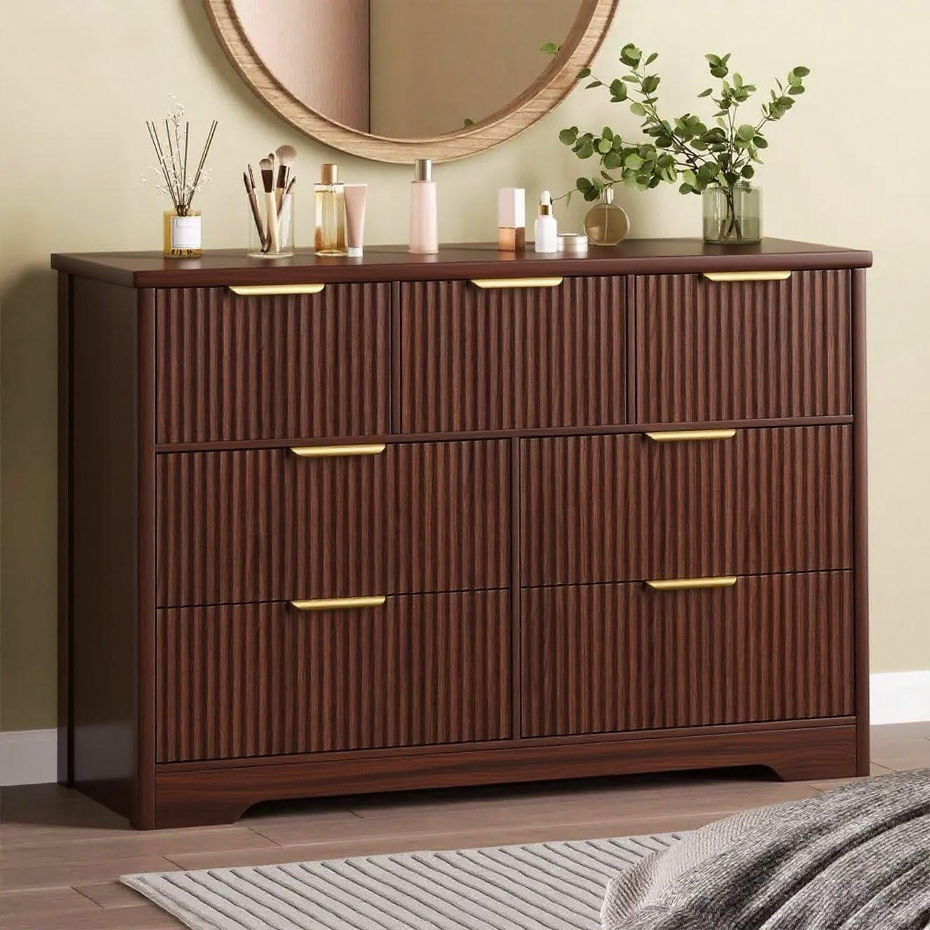 Ebern Designs Fluted Dresser for Bedroom with 7 Drawers, Wide Modern ...