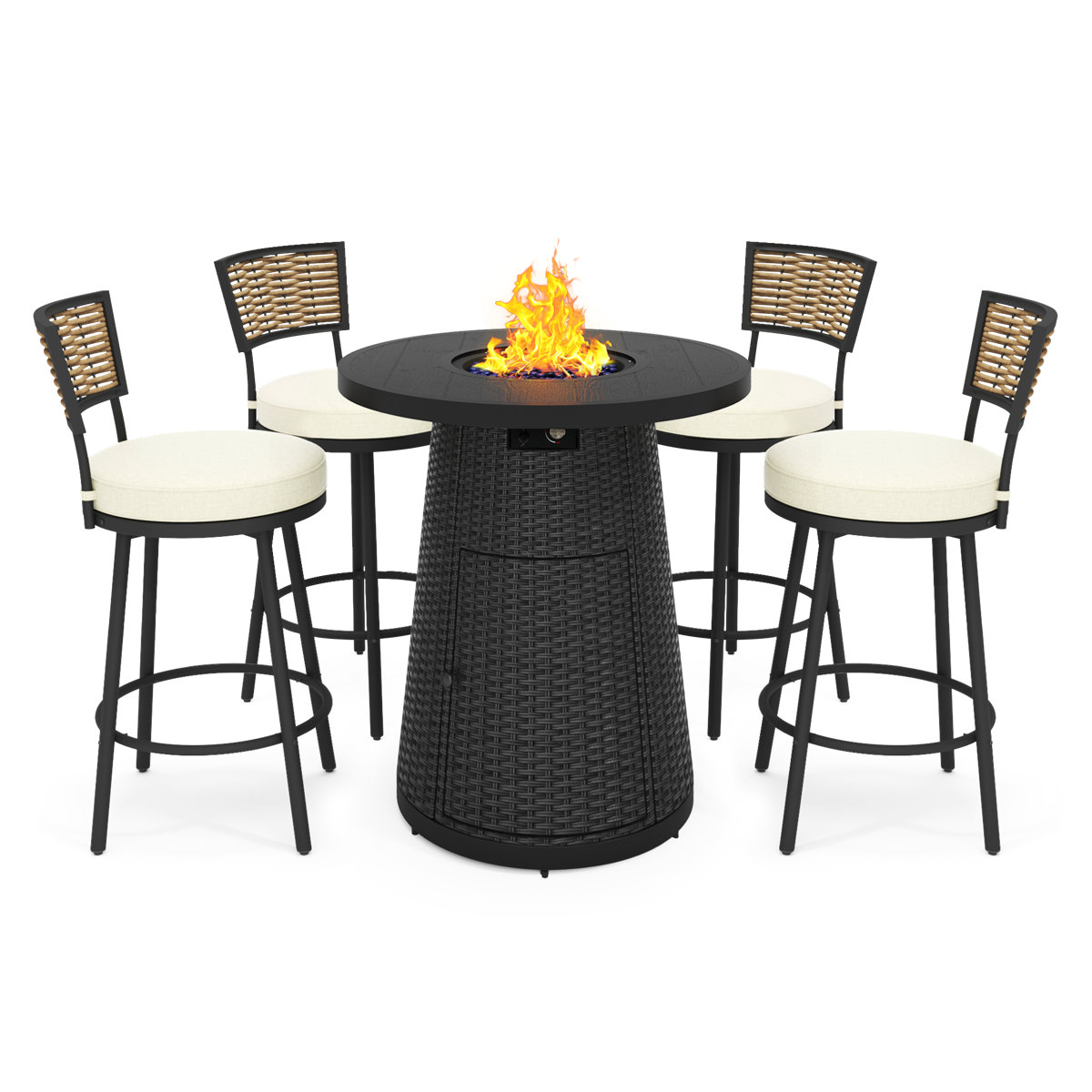 Bayou Breeze 37"H X 31.5“W Rattan Propane Outdoor Fire Table With 4 ...