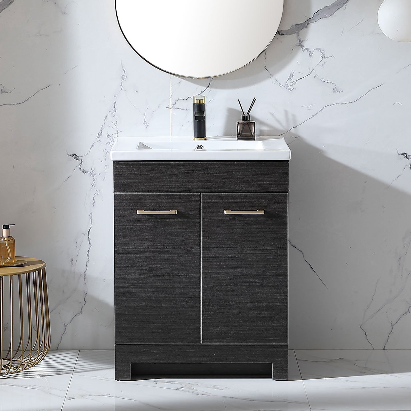 Mercer41 24'' Black Modern Free-Standing Single Bathroom Vanity With ...