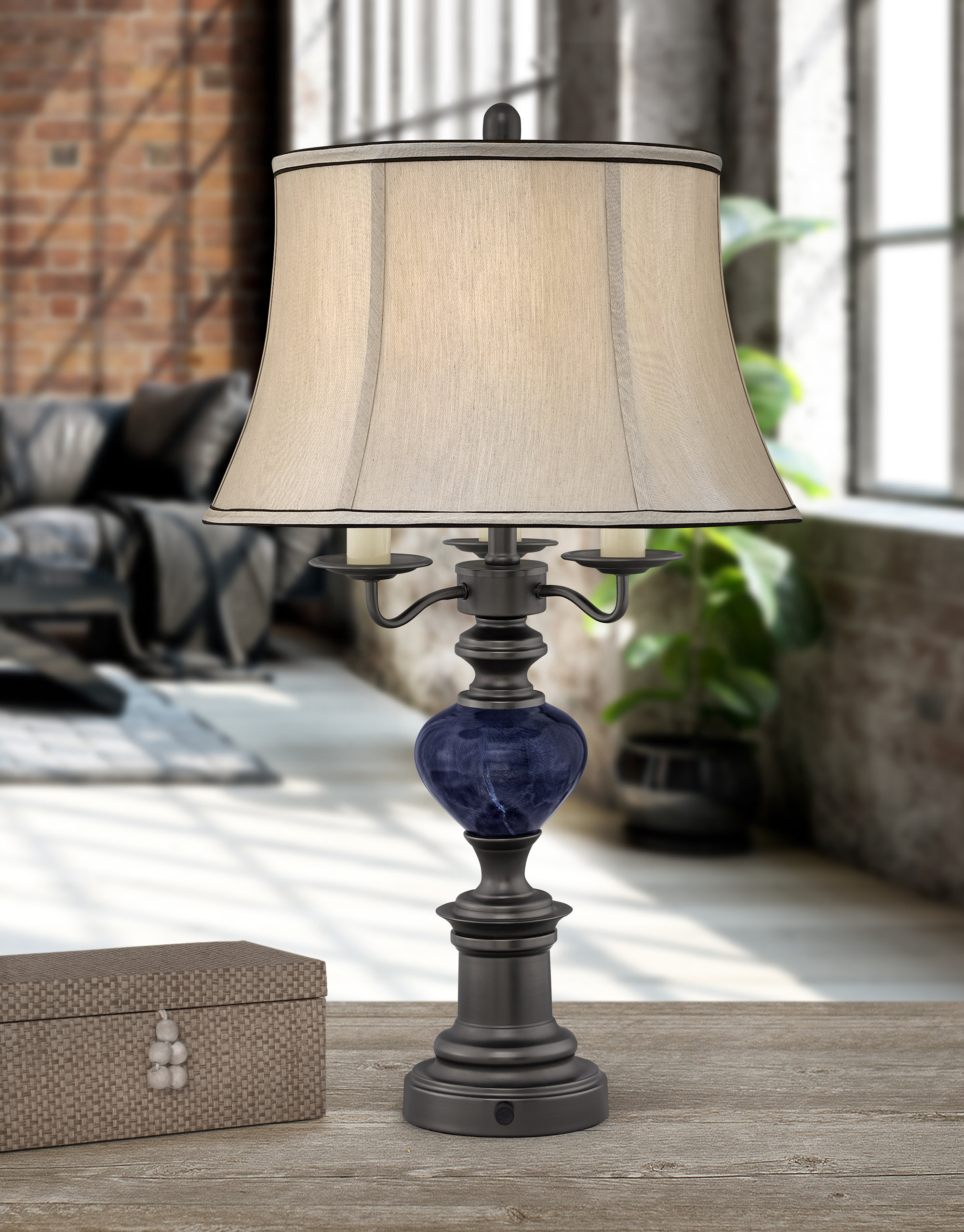 Medallion Lighting Fanale Blue Marble 31" Gunmetal with Blue Marble ...