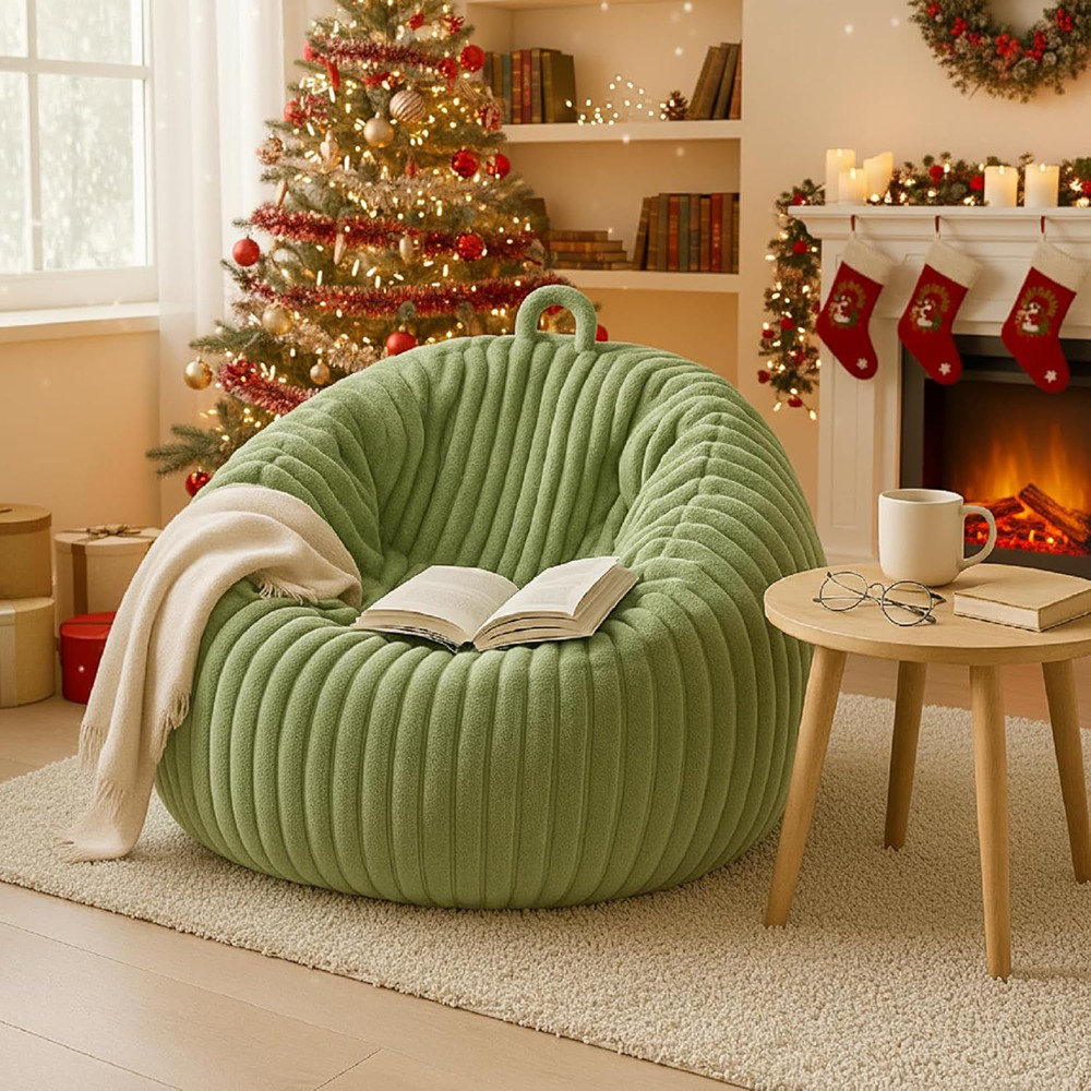 Trule Ribbed Rabbit Fur Stuffed Animal Storage Bean Bag Chair Cover ...