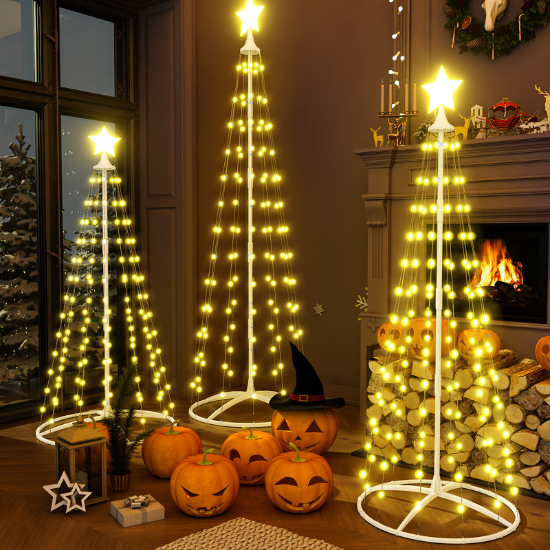 The Holiday Aisle® 3 Piece Christmas Cone Tree Lighted Display Set ...