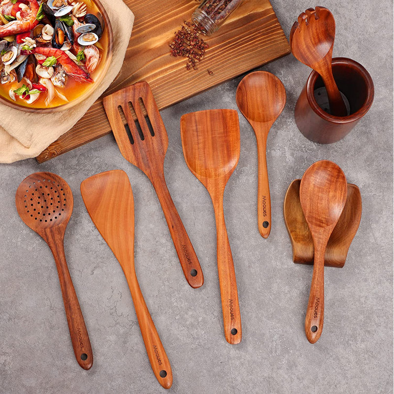 DGPCT 9 -Piece Wood Cooking Spoon Set with Utensil Crock & Reviews ...