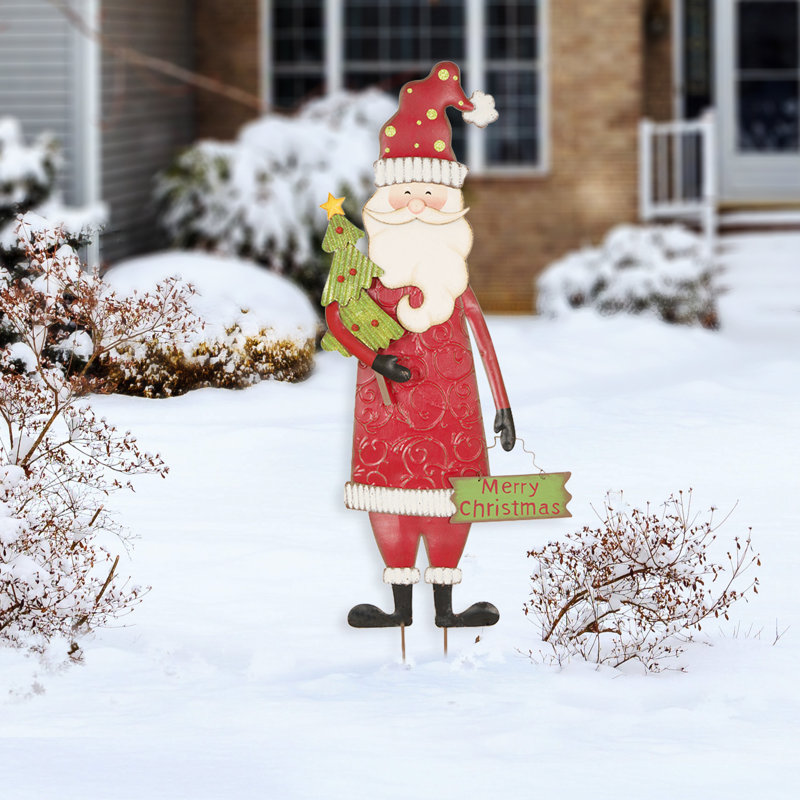 Glitzhome 36"H Metal Christmas Santa Yard Stake or Standing Decor or ...