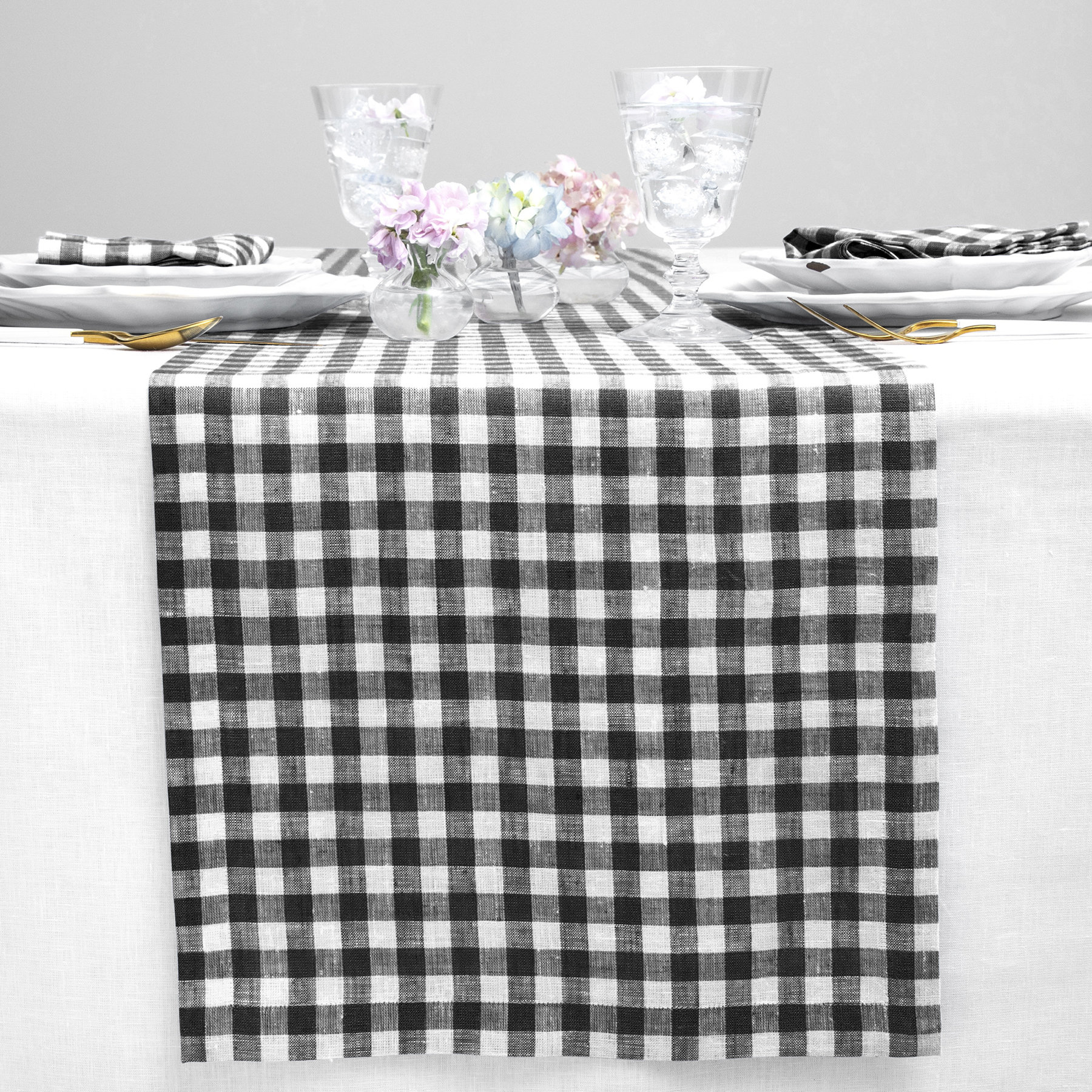 Solino Home Gingham Checks - 100% Pure Linen Rectangle Dining Table ...