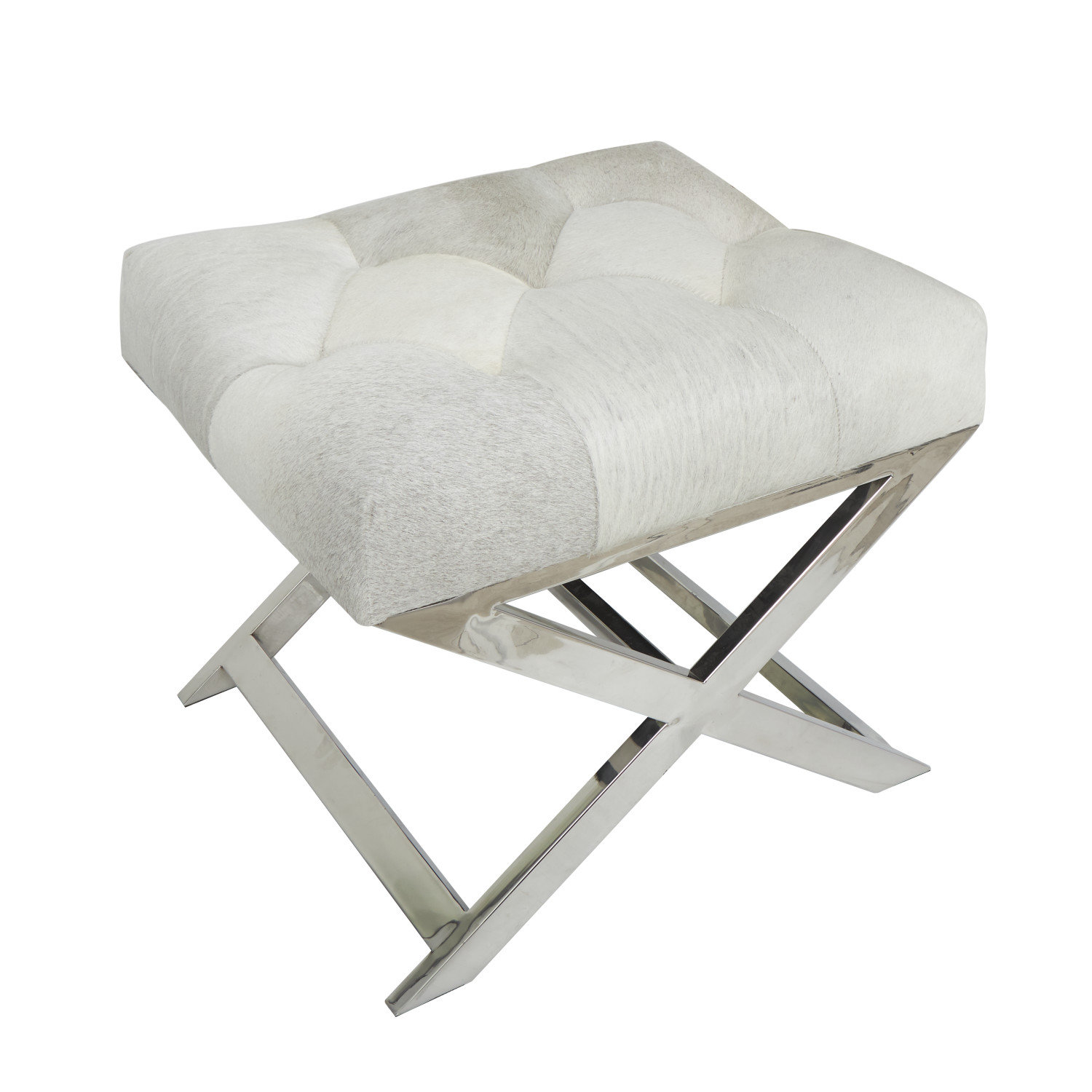 Orren Ellis Cayden Leather Tufted Geometric Light Gray Stool with ...