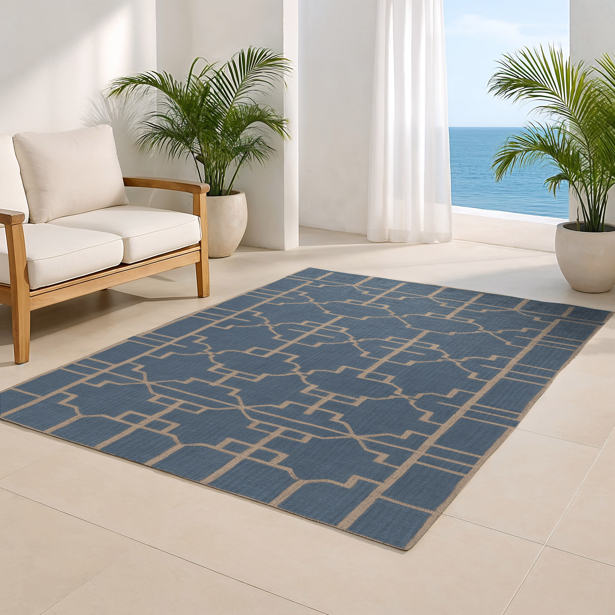 Latitude Run® Trellis Blue Indoor and Outdoor Area Rug | Wayfair