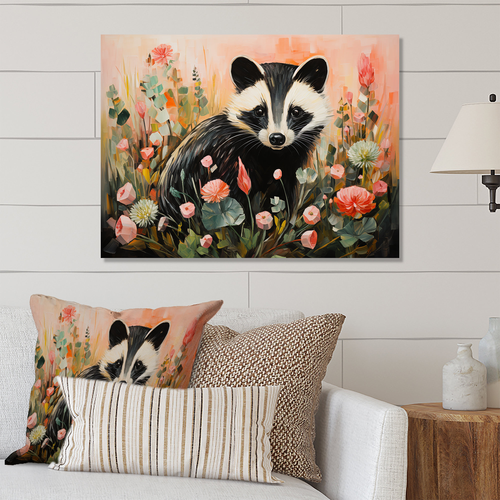 Bungalow Rose Black Playful Skunk Floral Meadows I - Skunk Animal Metal ...