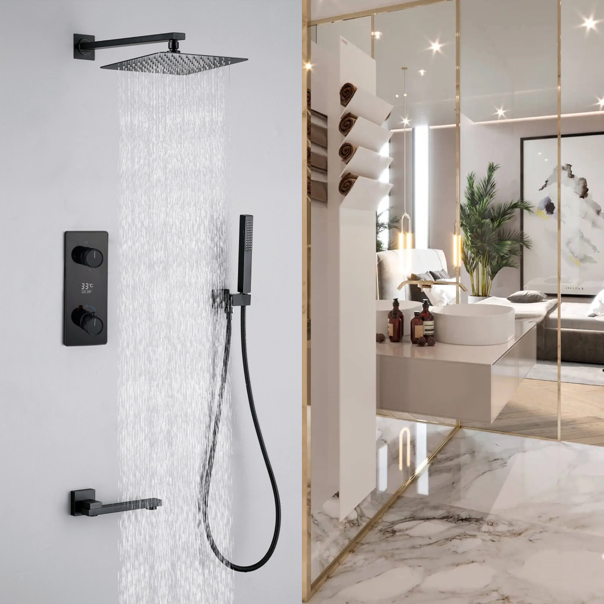 MODLAND Thermostatic Complete Shower System with Rough in-Valve Rain ...