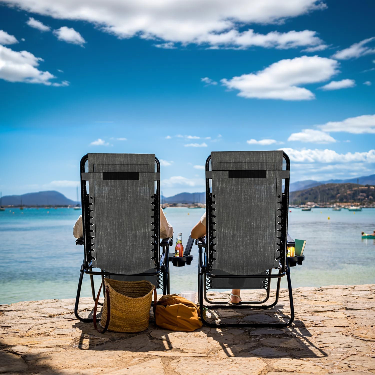 Orren Ellis Outdoor Adjustable Zero Gravity Folding Deck Chair Set With ...