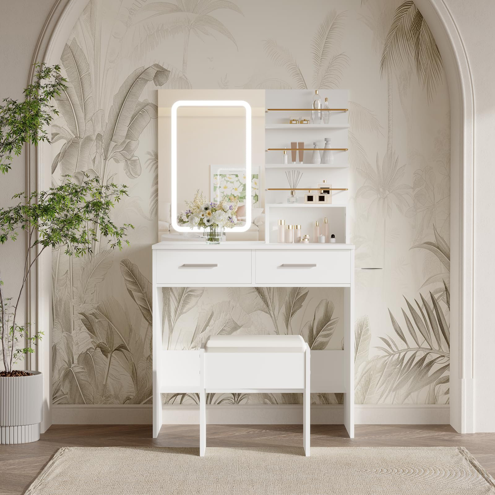 Wrought Studio Makeup Vanity Desk with Mirror and Lights, 31"W Dressing ...