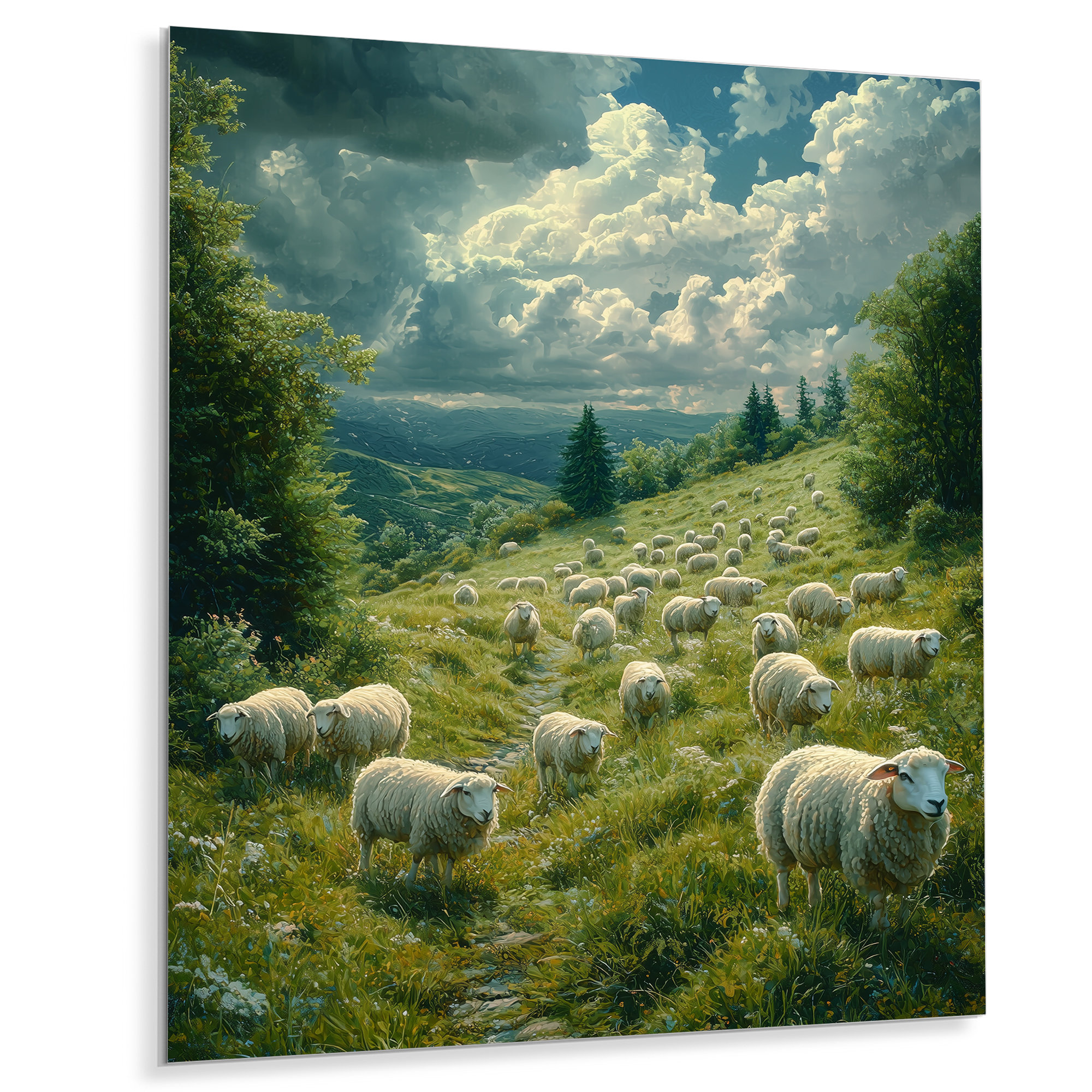 August Grove® Sheep On The Hillside - Modern Metal Art Print, Sheep ...