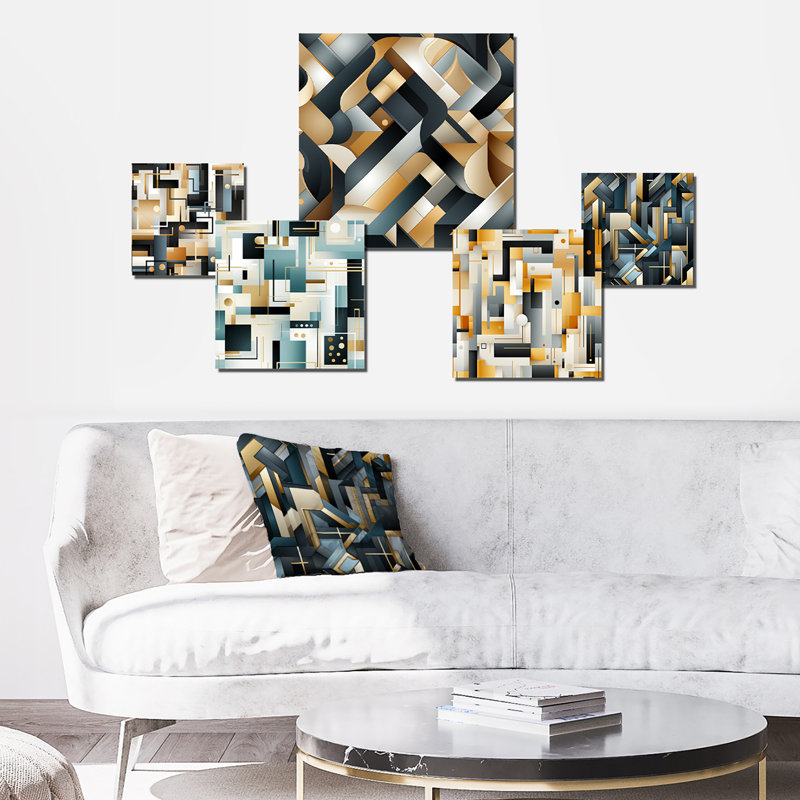 Design Art Metropolitan Grey And Black Geometric - Geometric Wall Art ...