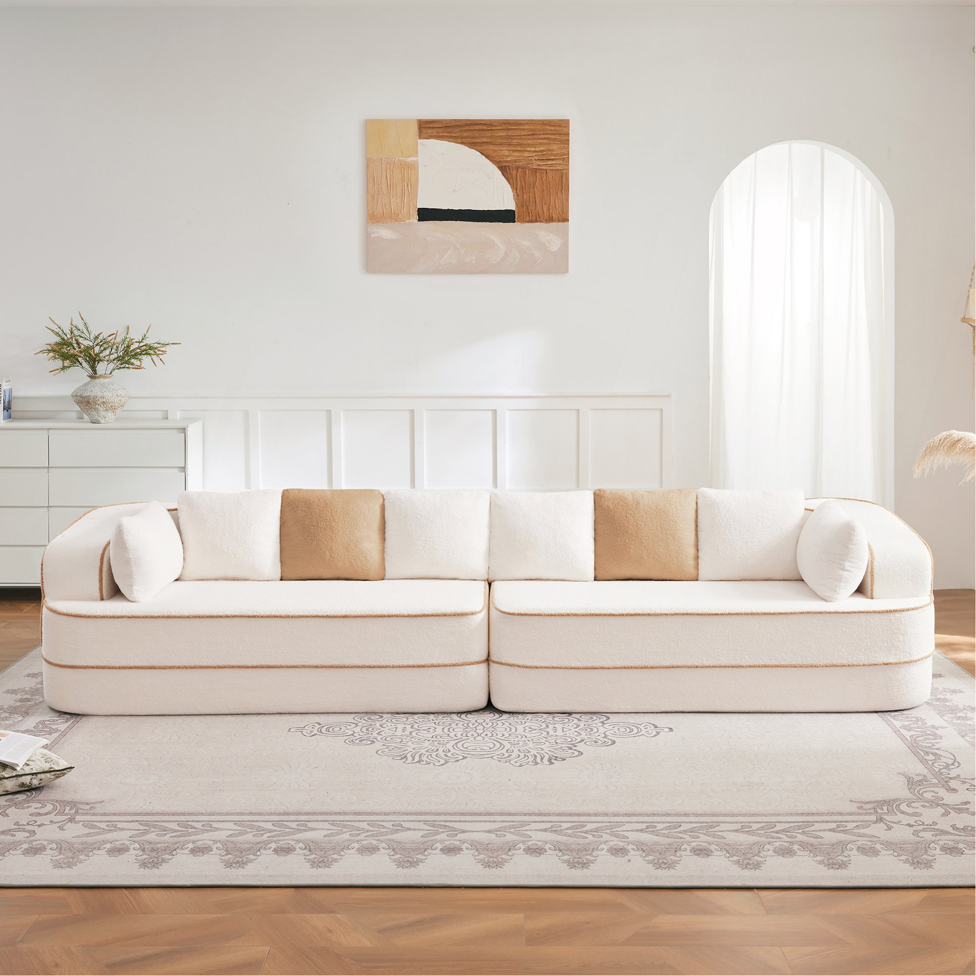 Ivy Bronx 135" 4-Seat Teddy Fabric No Assembly 32D High Density Sponge ...