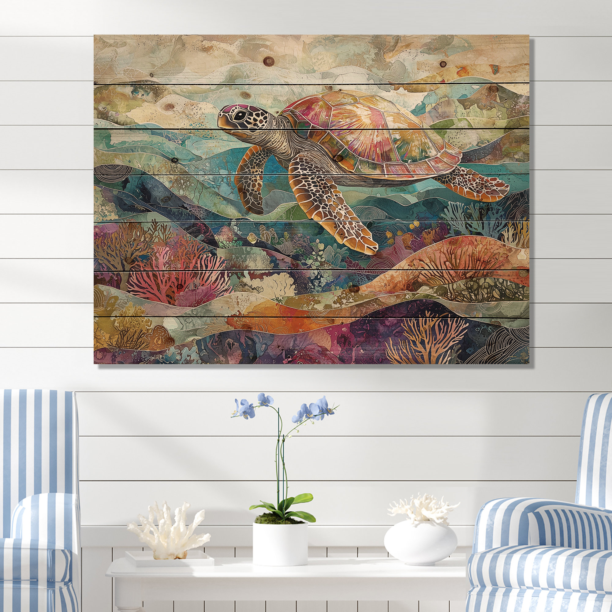 Bay Isle Home™ Aquarium Colorful With Turtle Above A Coral IV - Turtle ...