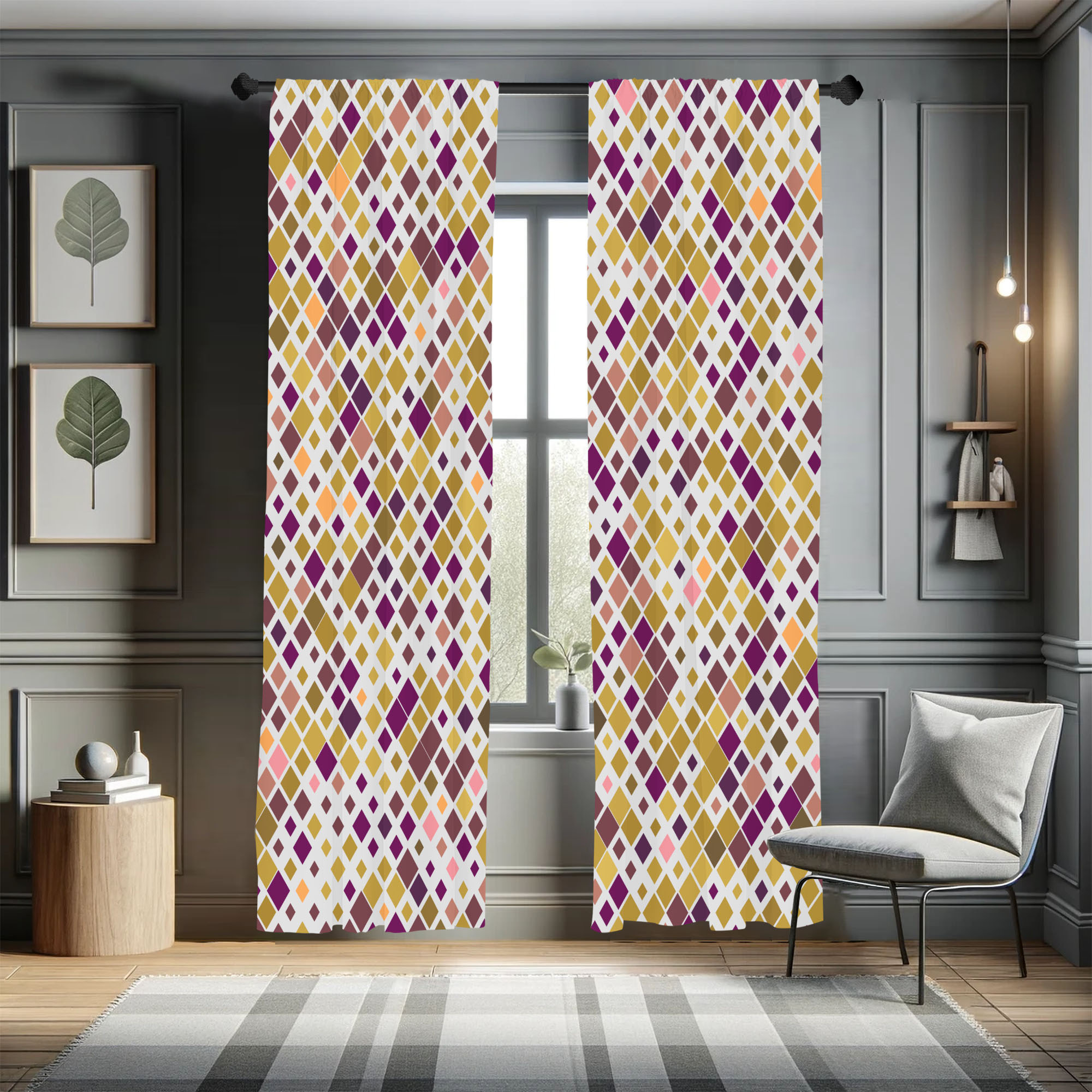 George Oliver Ethnic Curtains, Pattern of Abstract Squares, Pair ...