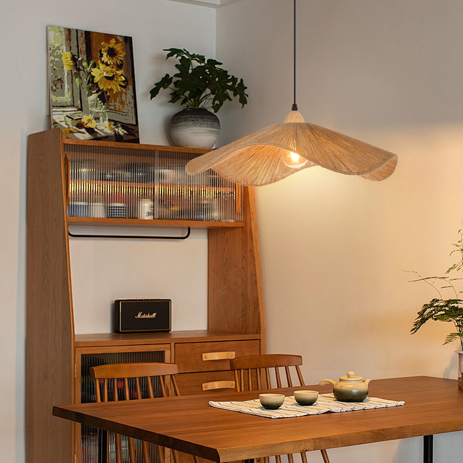 Bay Isle Home™ Hemp Rope Pendant Light with Plug in Cord and Dimmable ...