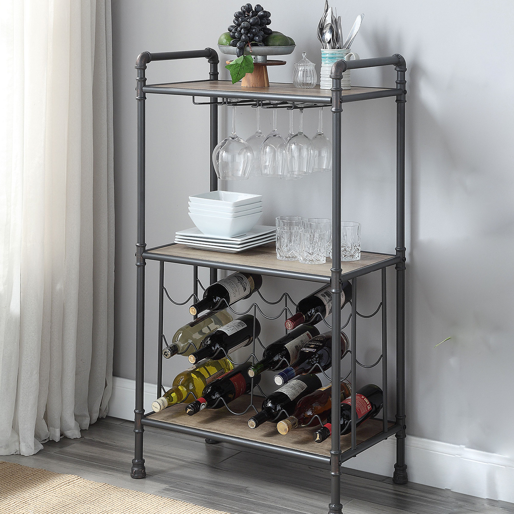 Williston Forge Modern 3-Tier Wine Rack, Freestanding Floor Rack With ...