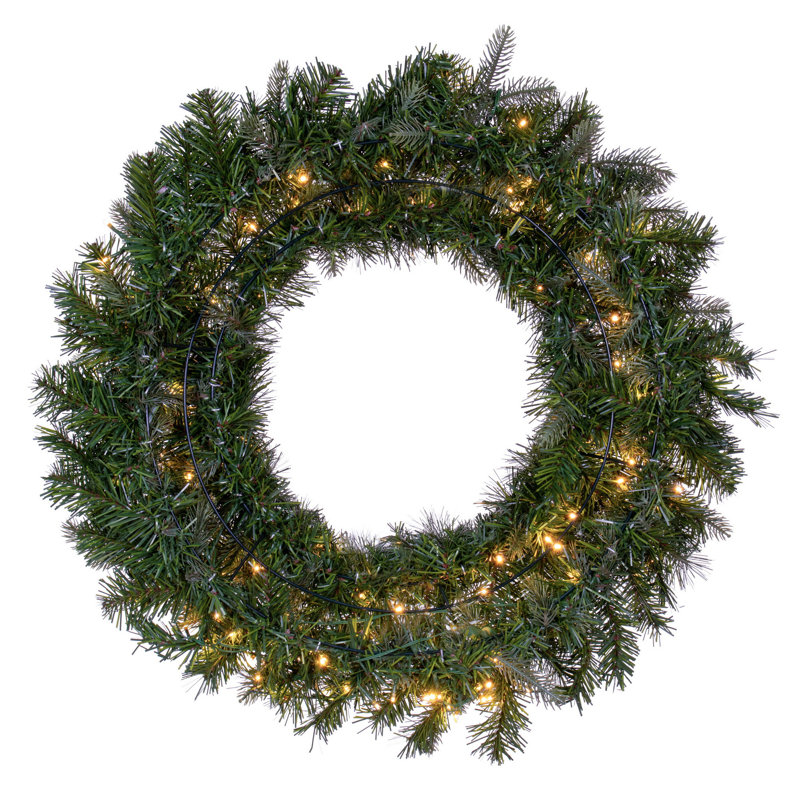 Primrue 48" Douglas Fir Pre-Lit Lighted PVC Wreath | Wayfair
