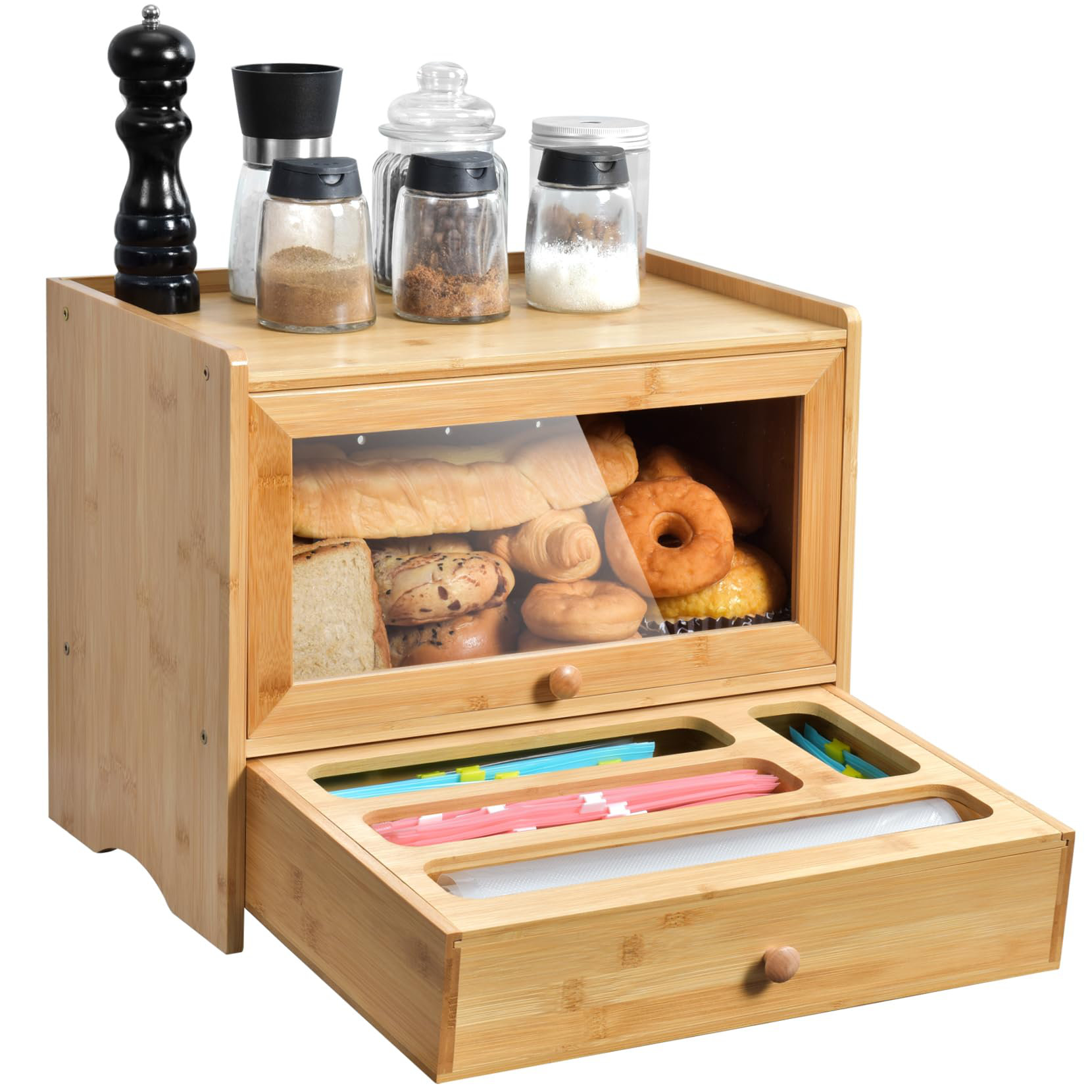 One Allium Way Bread Box For Kitchen Countertop,Bamboo Bread Box,Corner ...