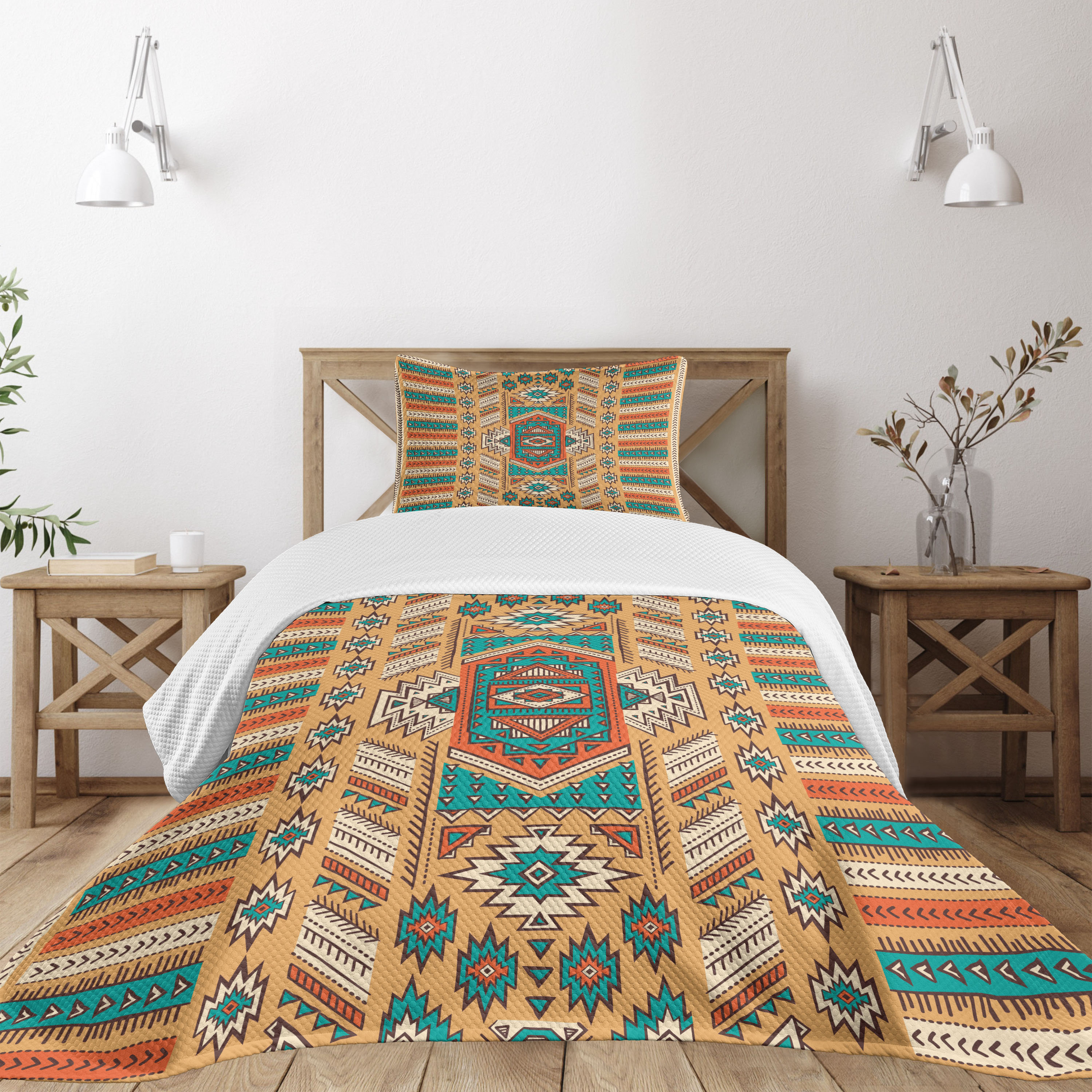 Ambesonne Aztec Bedspread Set Tribal Bohemian Illustration Apricot ...