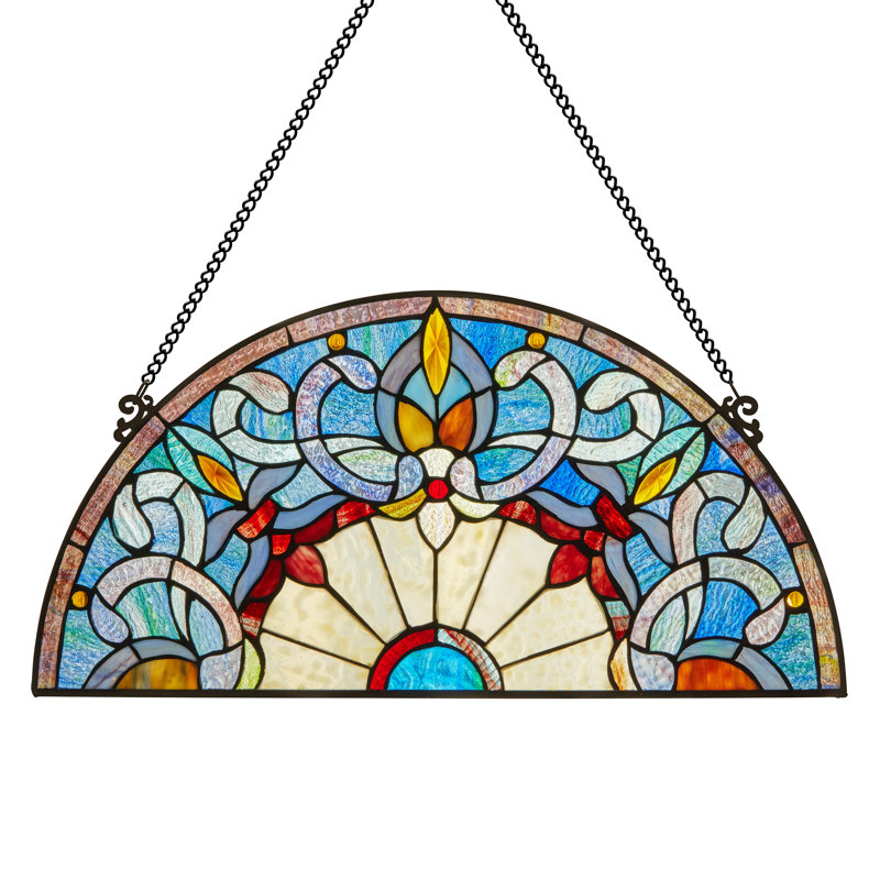 Astoria Grand 22"L Corista Semi-Circular Stained Glass Window Panel ...
