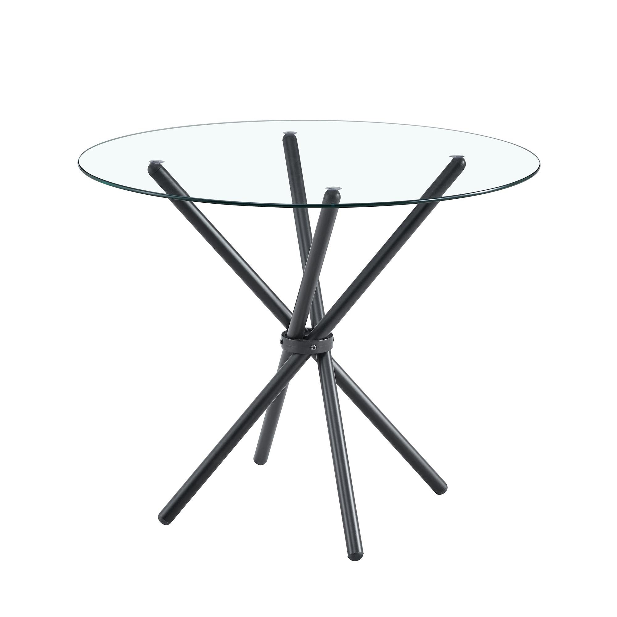 Ebern Designs A circular transparent tempered glass round table with a ...