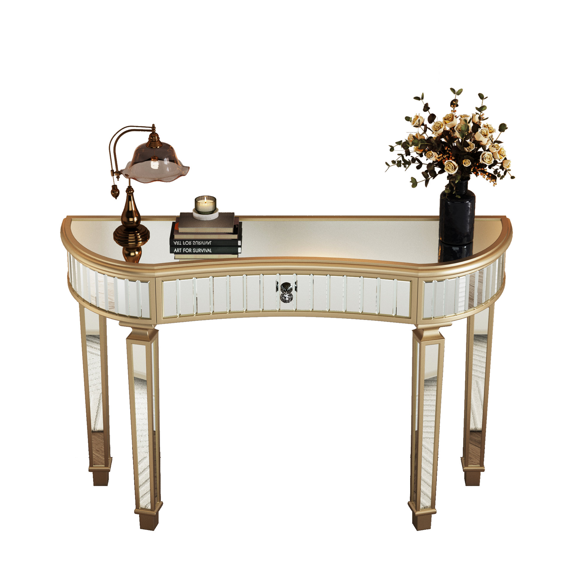 House of Hampton® 47" Mirrored Console In Semicircular Shape With ...