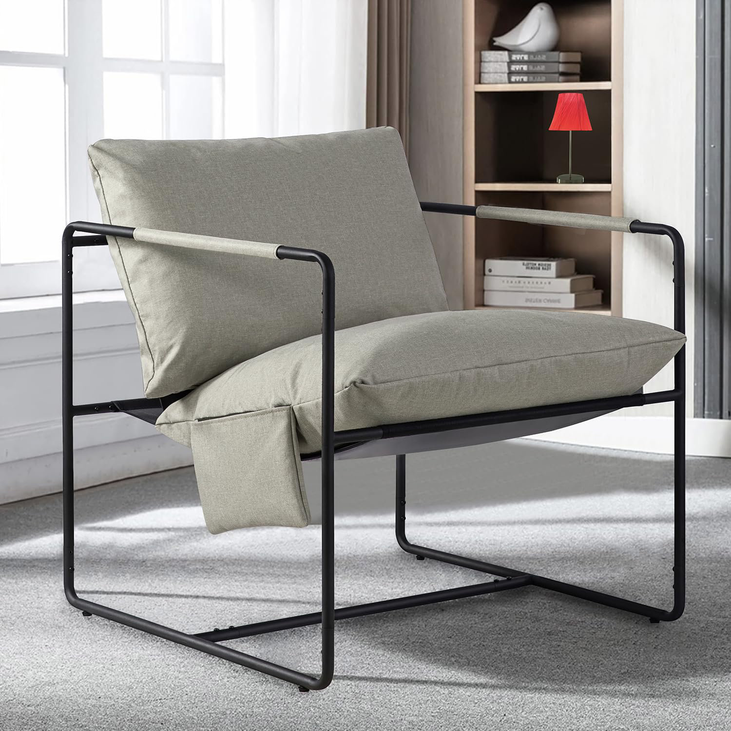 SONORO KATE Modern Metal Framed Sling Upholstered Accent Chair with ...