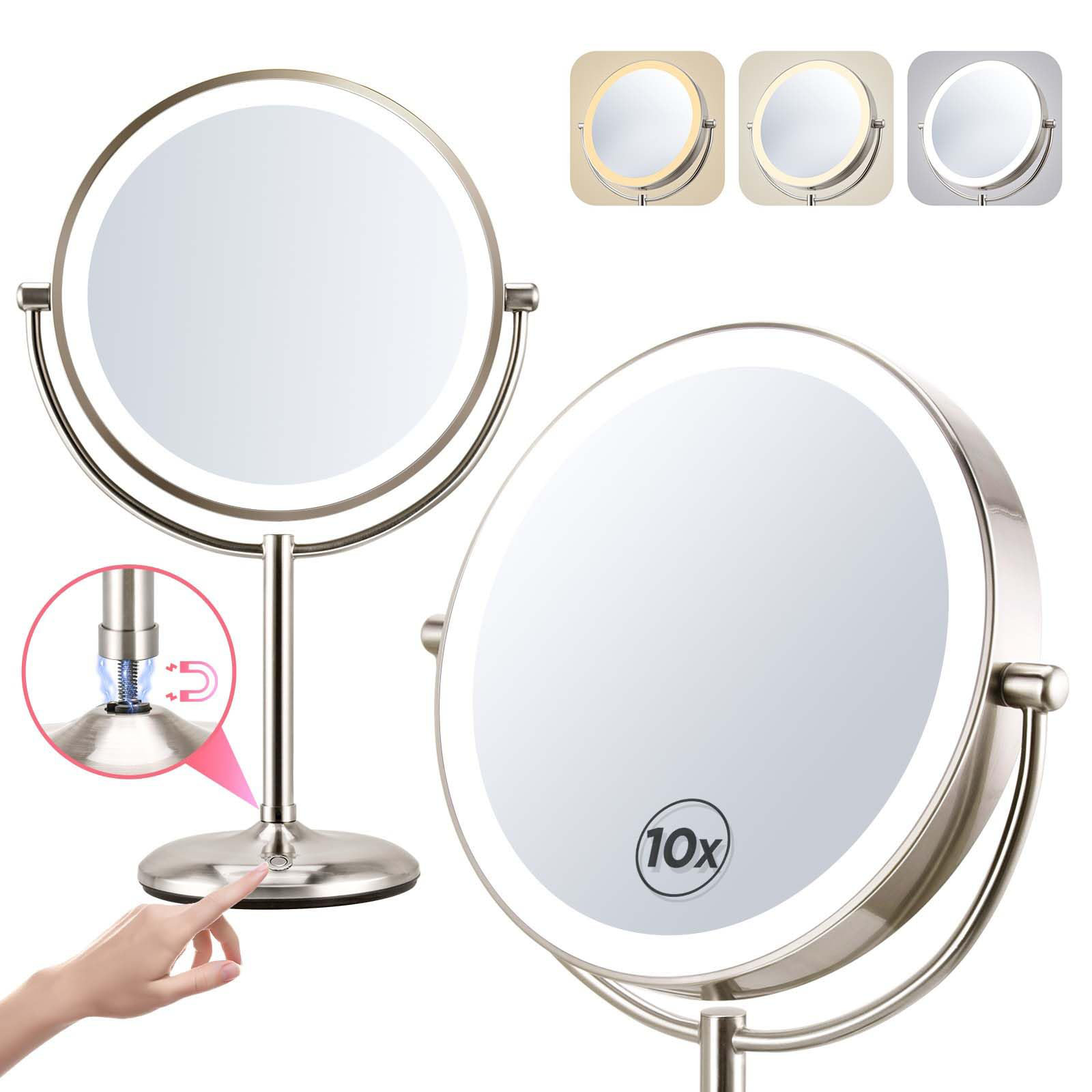 Symple Stuff Dual-Sided Lighted Magnifying Mirror, 1X/10X Adjustable ...