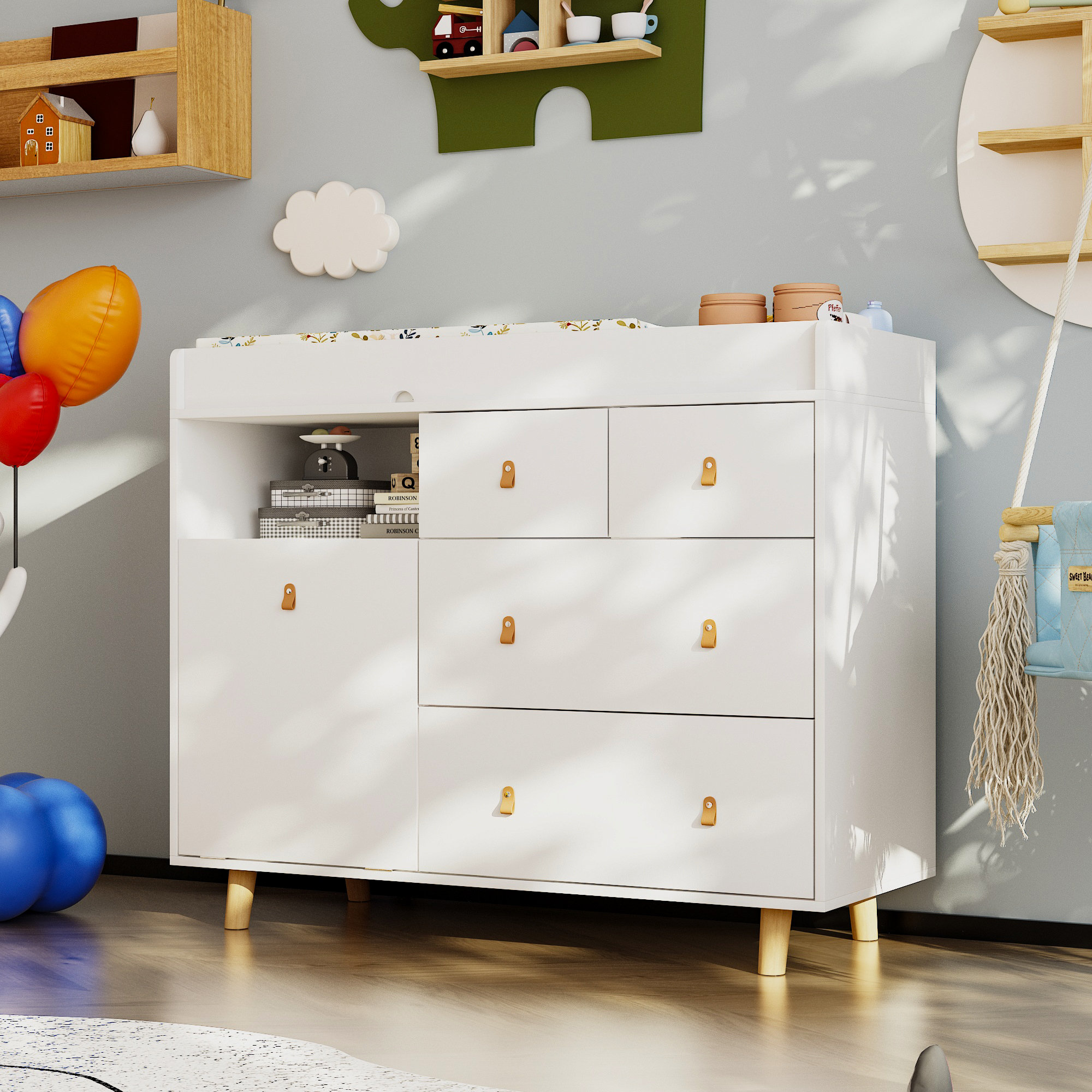 George Oliver 45'' Wide Baby Changing Table Dresser With 4 Drawers ...